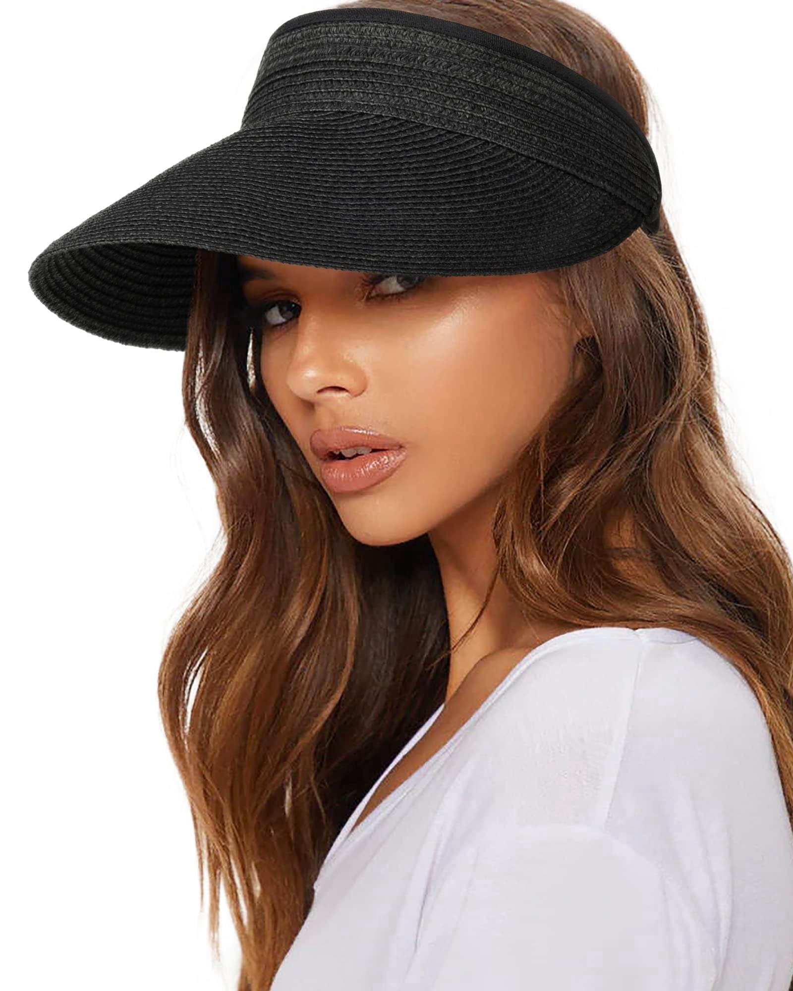 FURTALK Womens Sun Visor Hat Straw Sun Visors for Women Summer Packable ...