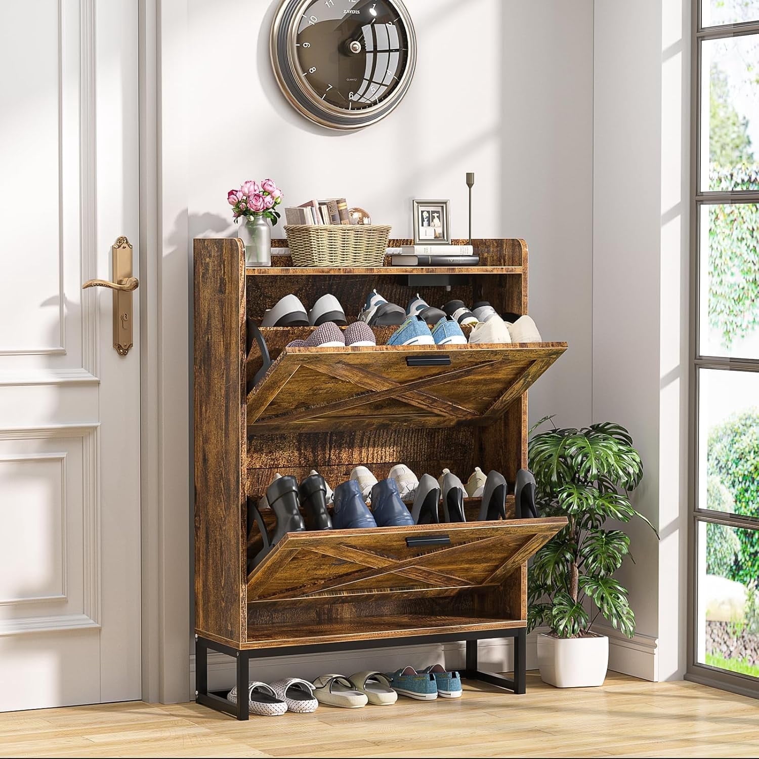 FURUISITE 2 Drawer Industrial Shoe Cabinet, Vertical Shoe Storage ...