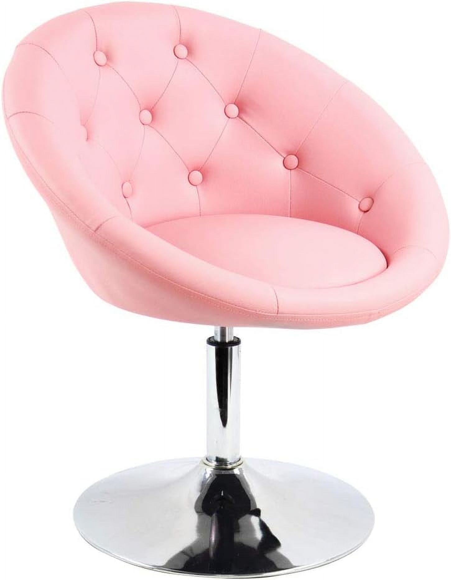 FURWOO Adjustable Pink PU Vanity Chair Stool with Cute Round Back for ...