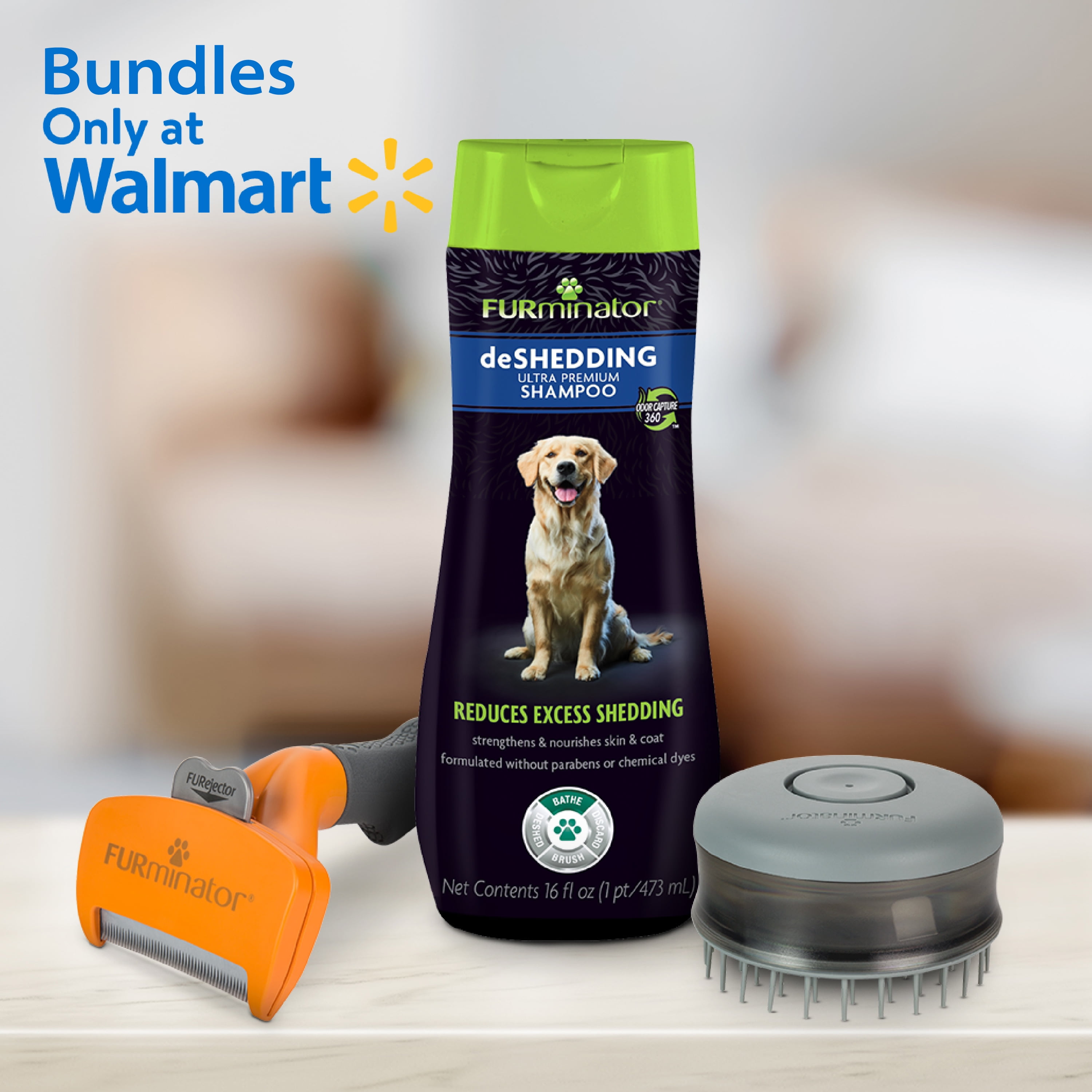 FURminator Medium Dog Grooming Bundle: Bathing Brush, Deshed Shampoo ...