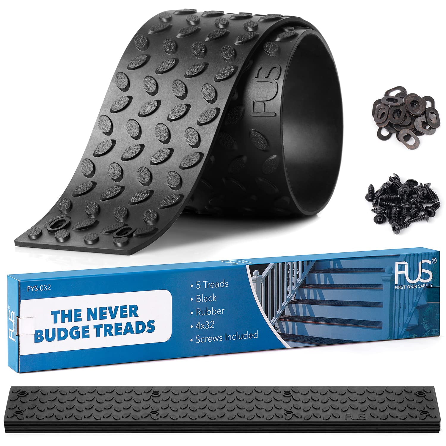 FUS Outdoor Rubber Stair Treads 4" x 32" inch Heavy Duty Textured Non ...