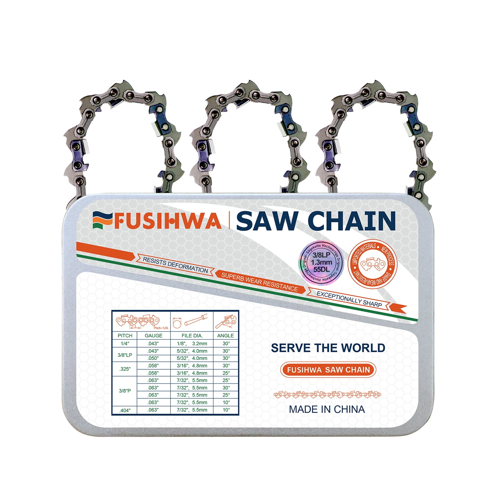 FUSIHWA Chainsaw Chain 16 Inch 3/8"LP Pitch .050" Gauge 55 Drive Links ...