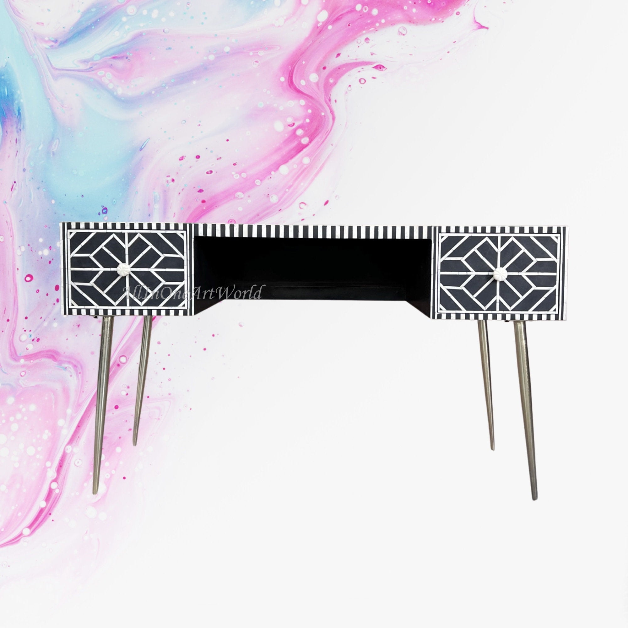 FUSION Bold Geometric bone inlay desk black, Geometric bone inlay ...