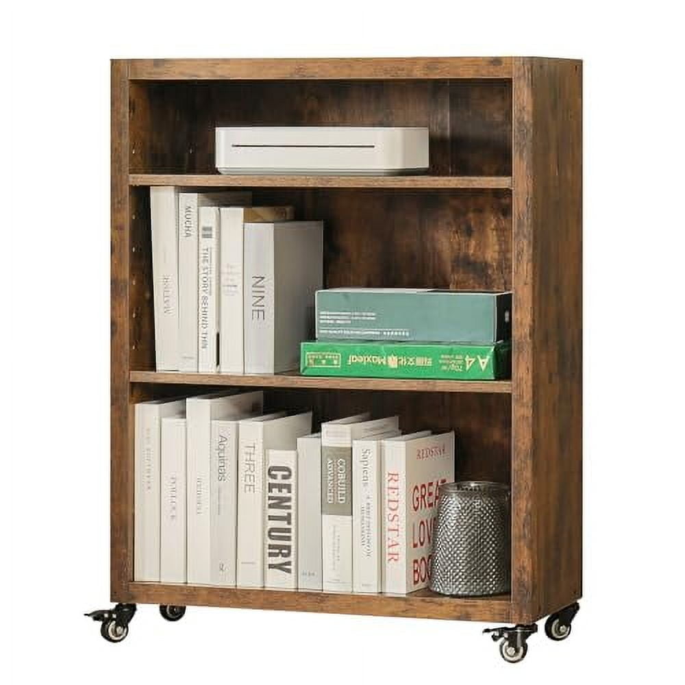 FUSUNBAO 3-Tier Bookshelf with Wheels Book Storage Organizer Bookcase ...