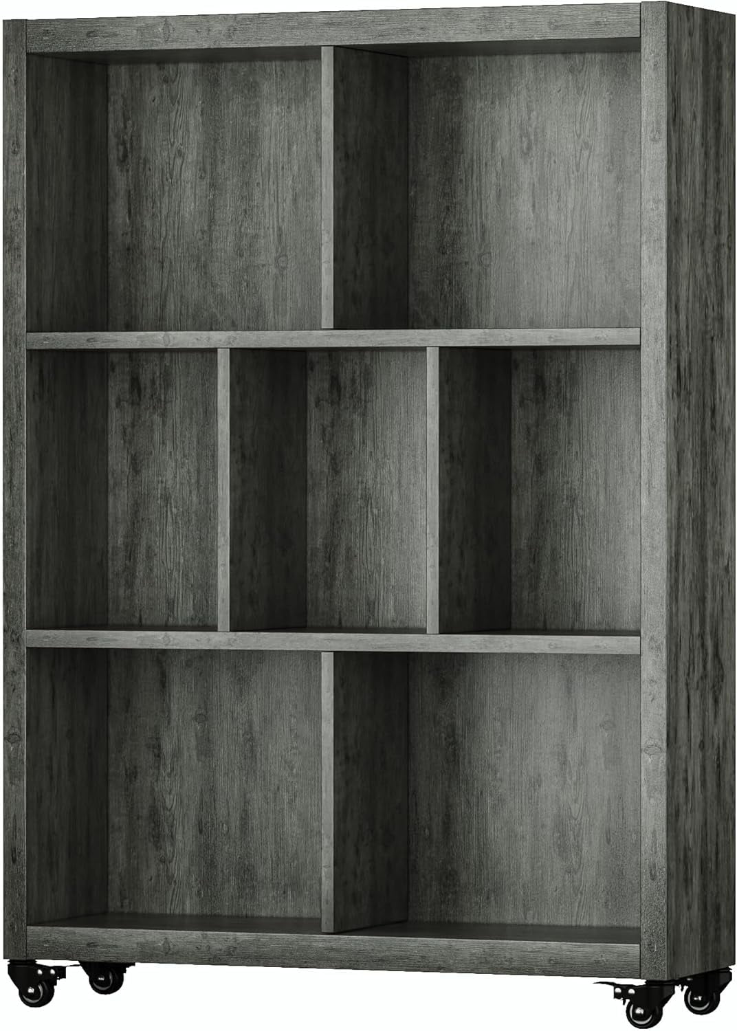 FUSUNBAO 7-Cube Style Bookshelf with Wheels Frame Industrial Style Book ...
