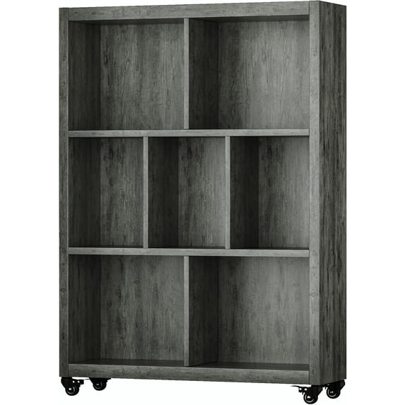 FUSUNBAO 7-Cube Style Bookshelf with Wheels Frame Industrial Style Book ...