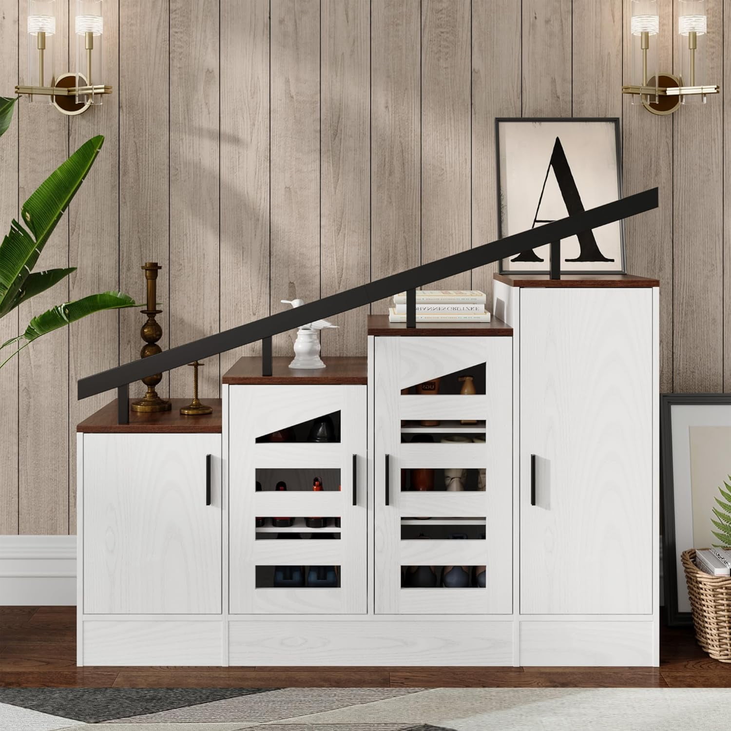 FUSUNBAO Farmhouse Hidden Shoe Cabinet with Doors – Wooden Shoe Storage ...