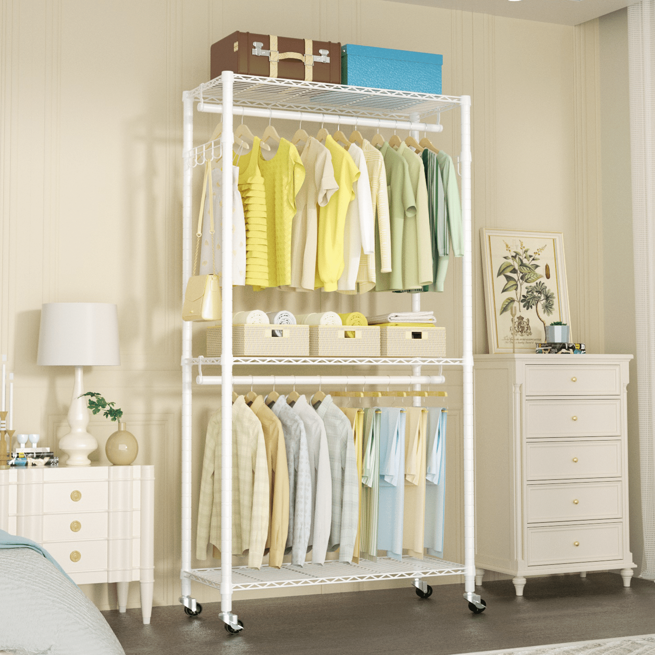 FUTASSI Heavy Duty Garment Rack with Shelves - 3-Tier Adjustable ...