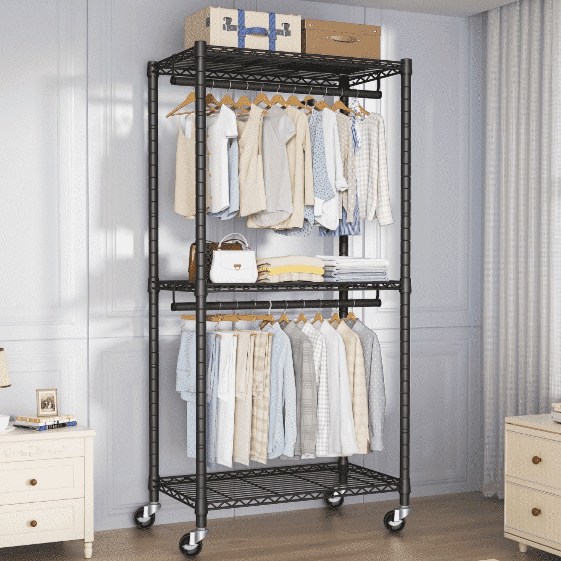 FUTASSI P1 Medium Garment Rack, Heavy-Duty Portable Closet with Shelves ...