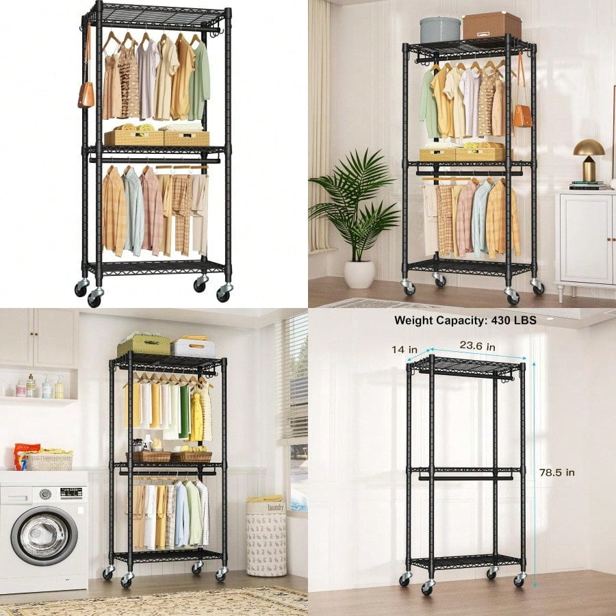 FUTASSI P3 Mini Rolling Clothes Rack Clothing Racks for Hanging Clothes ...