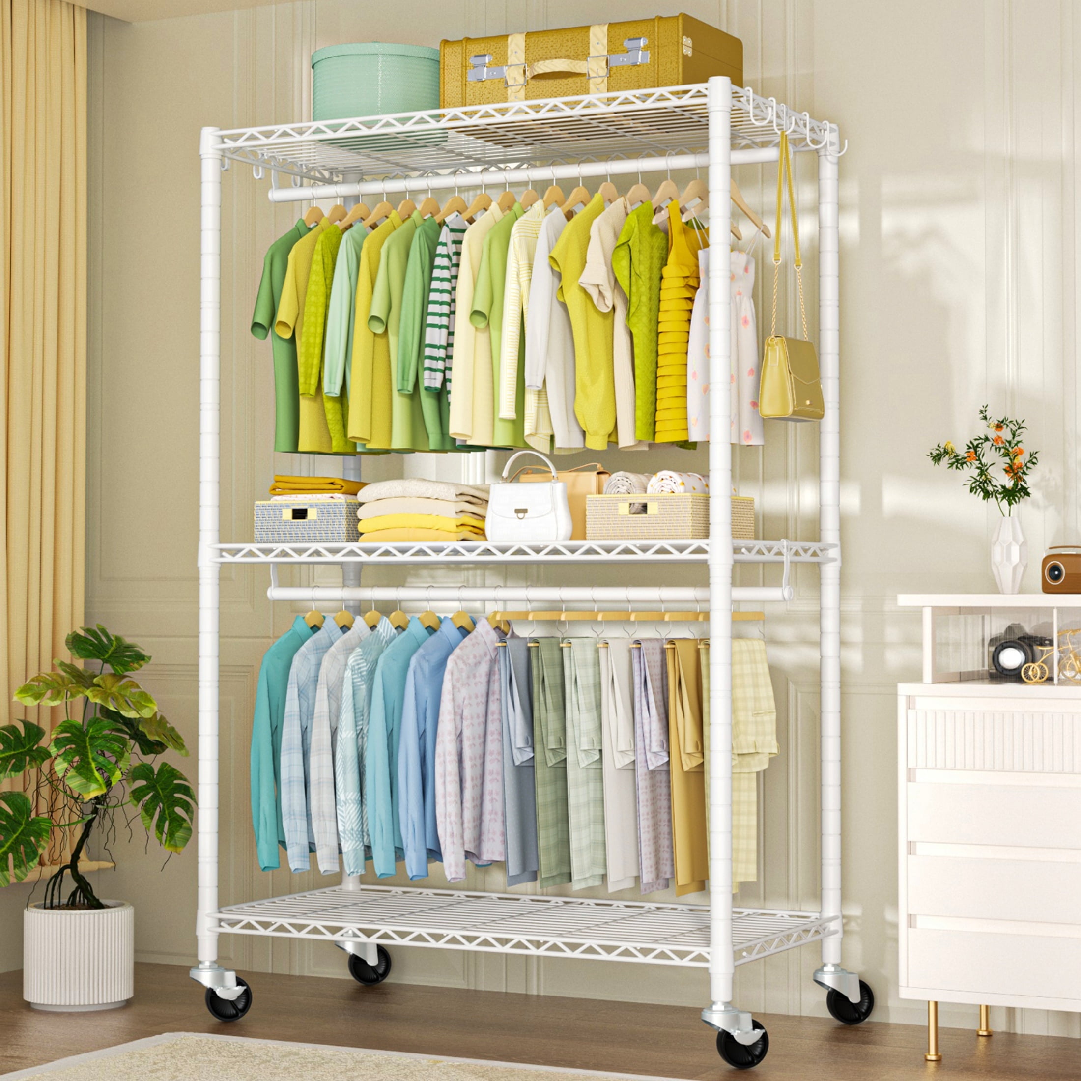 FUTASSI P3 Plus Rolling Clothes Rack, Clothing Racks for Hanging ...