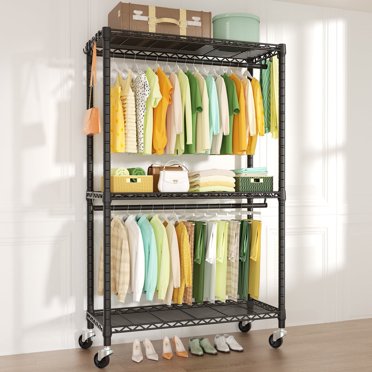 Nefoso Clothing Garment Rack,Round Clothes Rack with 4 Universal Wheels ...