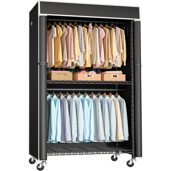 FUTASSI Commercial Grade Rolling Garment Rack with Cover, 450 Lbs Heavy ...