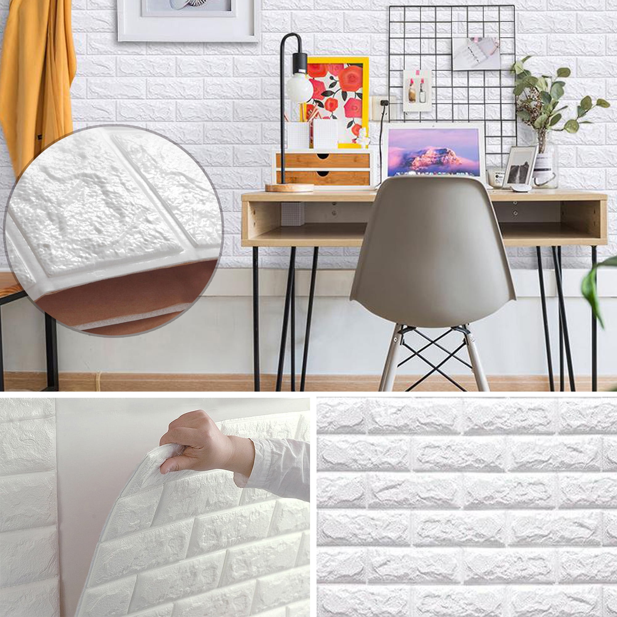 FUTATA 3D Brick Wallpaper in White, Faux Foam Brick Wall Panels Peel ...