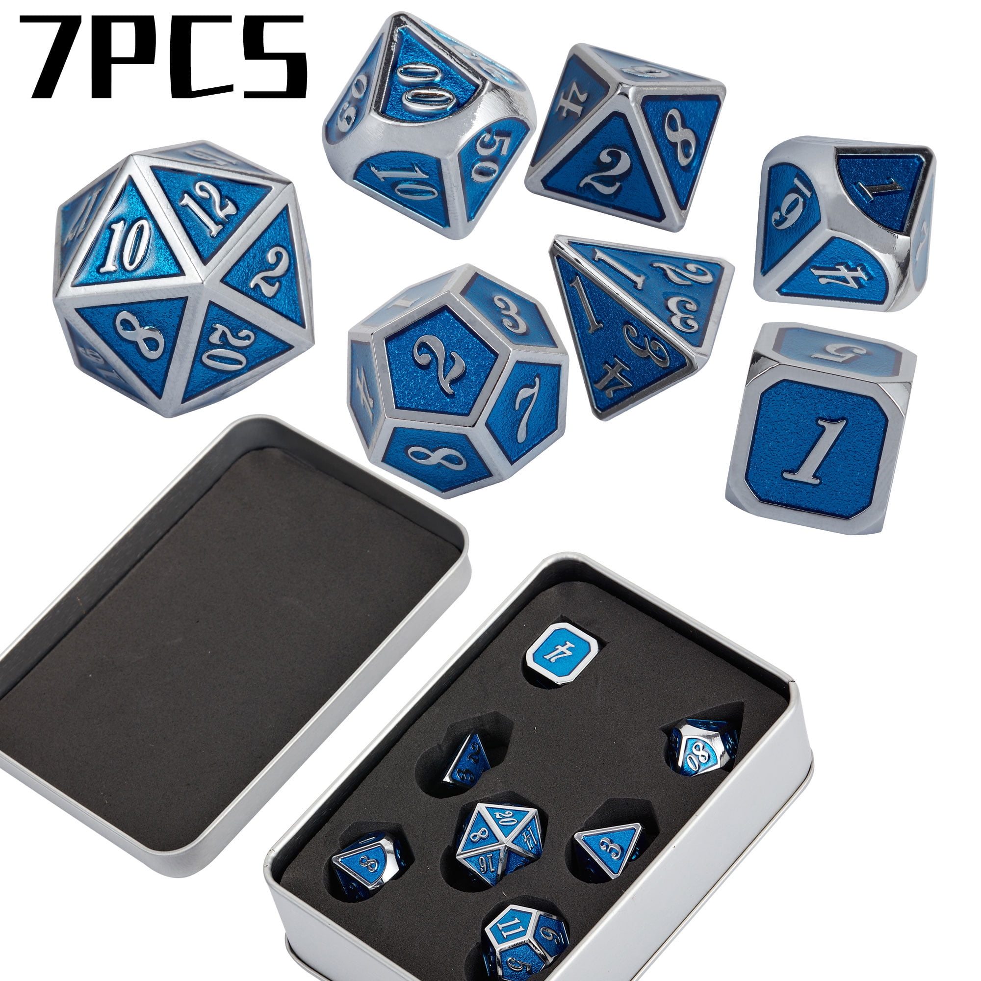 FUTATA 7 Pieces Metal Dice, Metal Faceted Dice Set DND RPG MTG Role ...