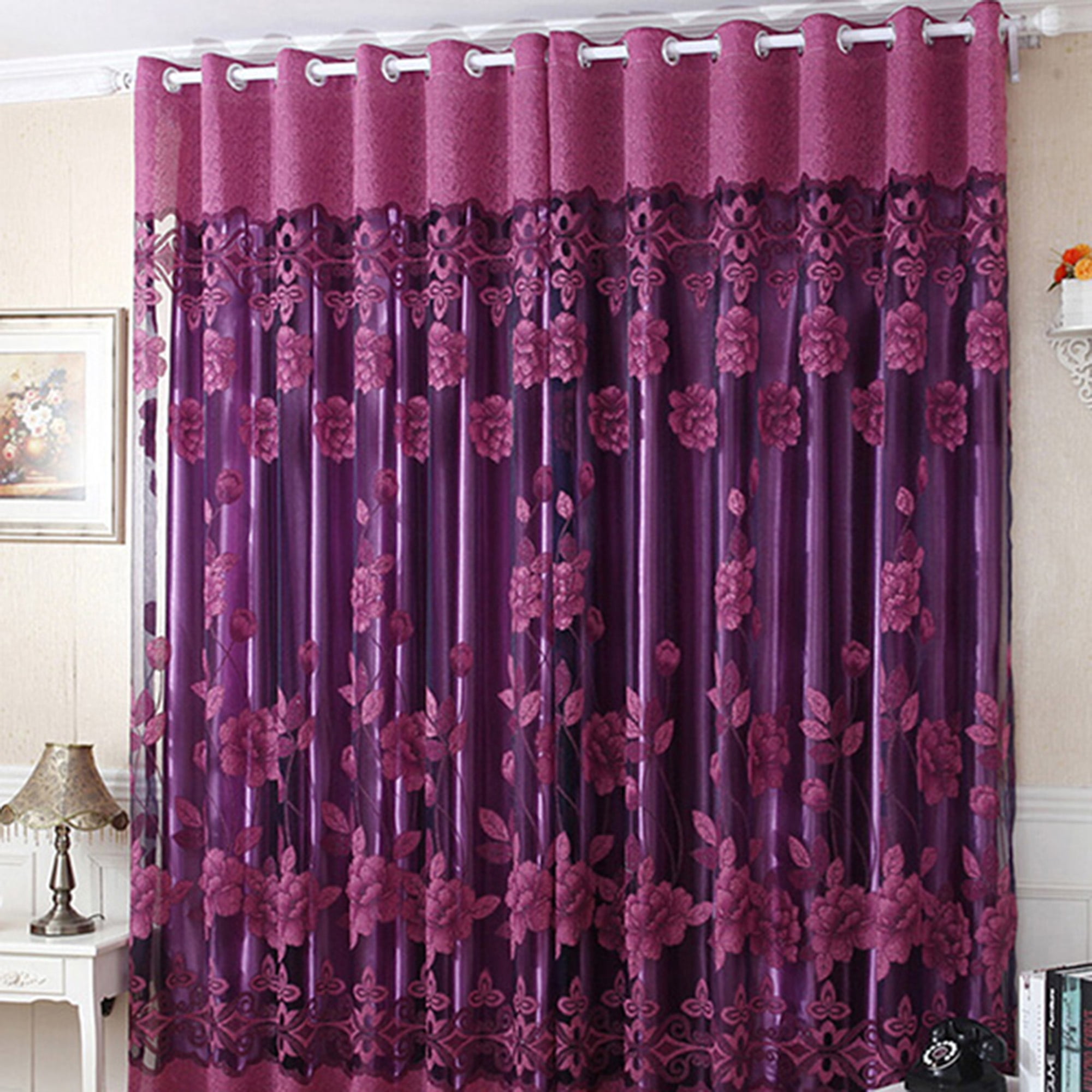 FUTATA Luxury Embroidered Sheer Curtain Floral Tulle Window Curtain For ...