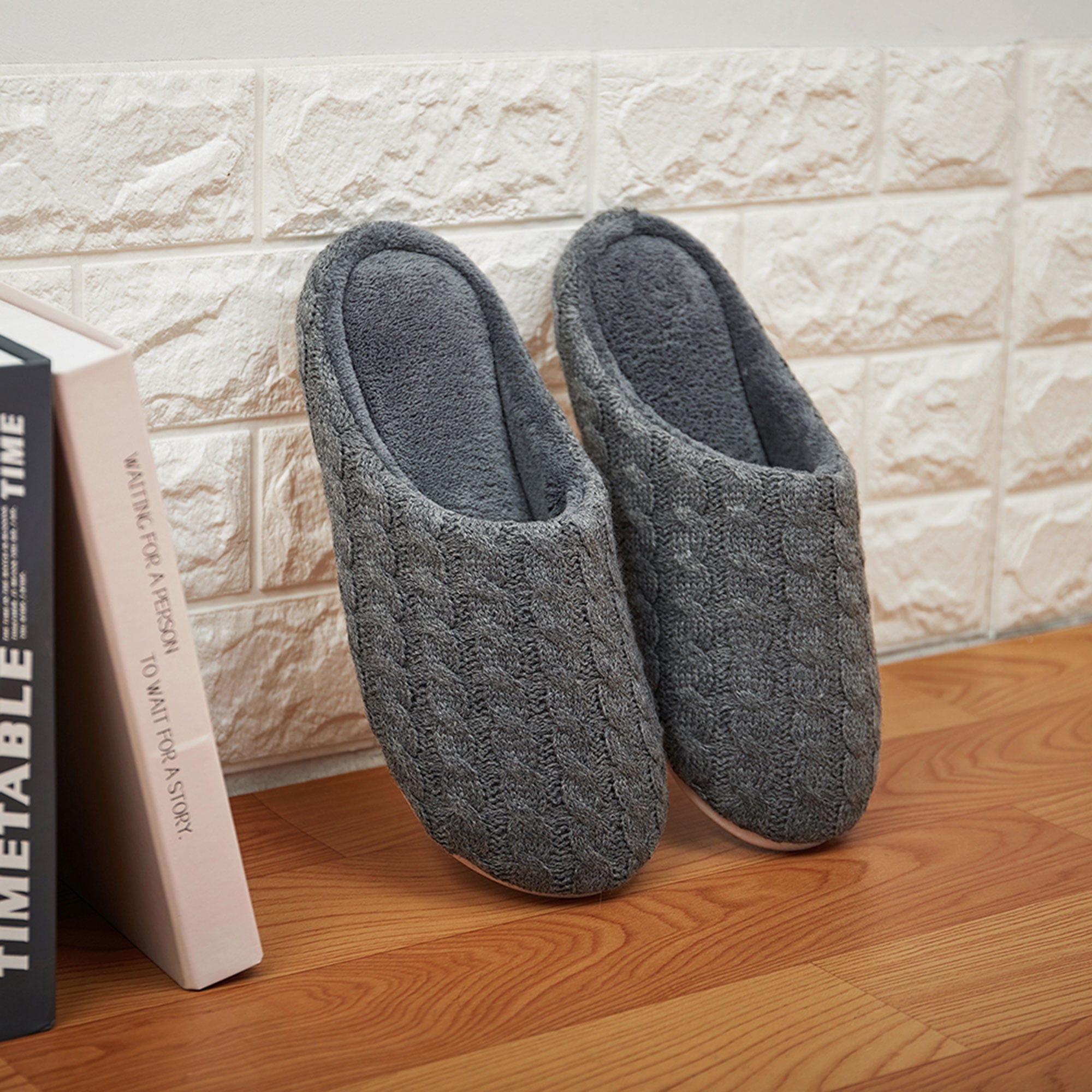 FUTATA Men’s Bedroom Slippers Slip-On House Shoes Non Skid Fleece ...