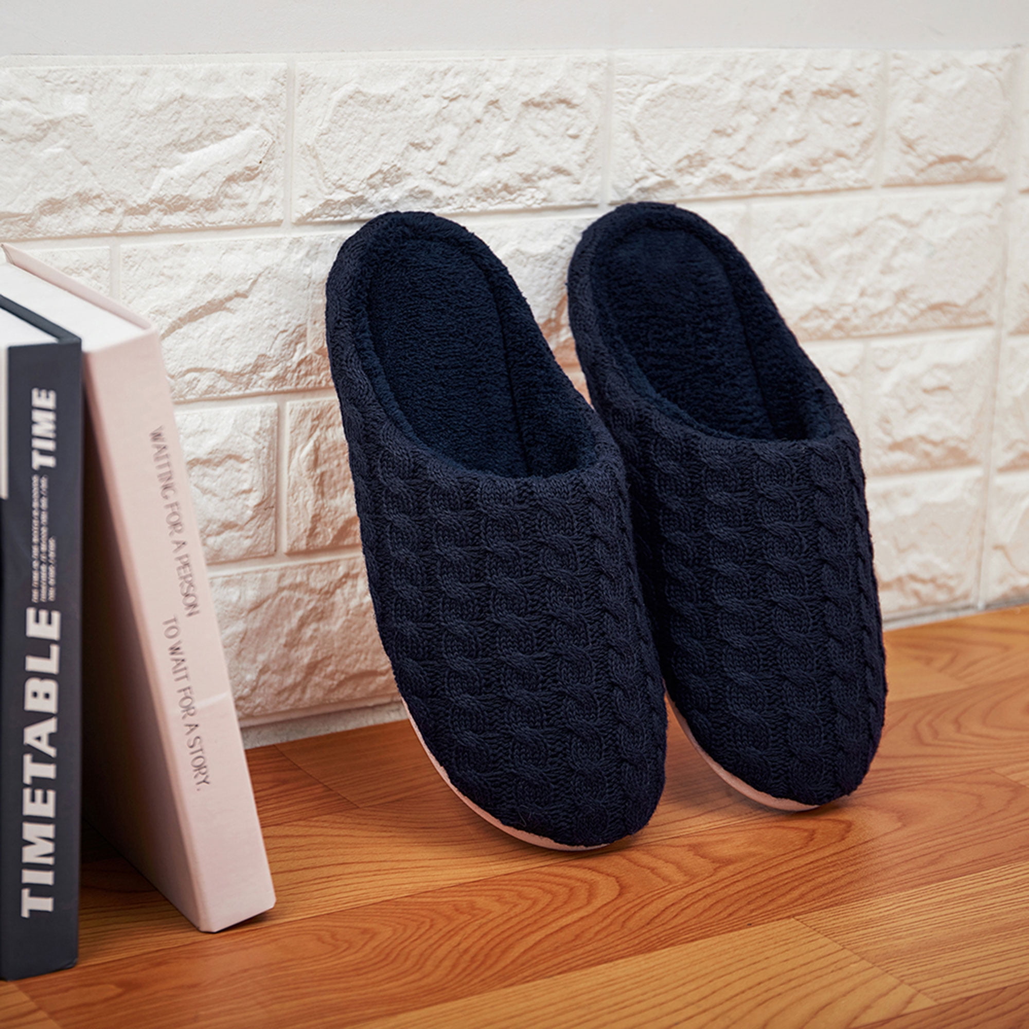 FUTATA Men’s Bedroom Slippers Slip-On House Shoes Non Skid Fleece ...