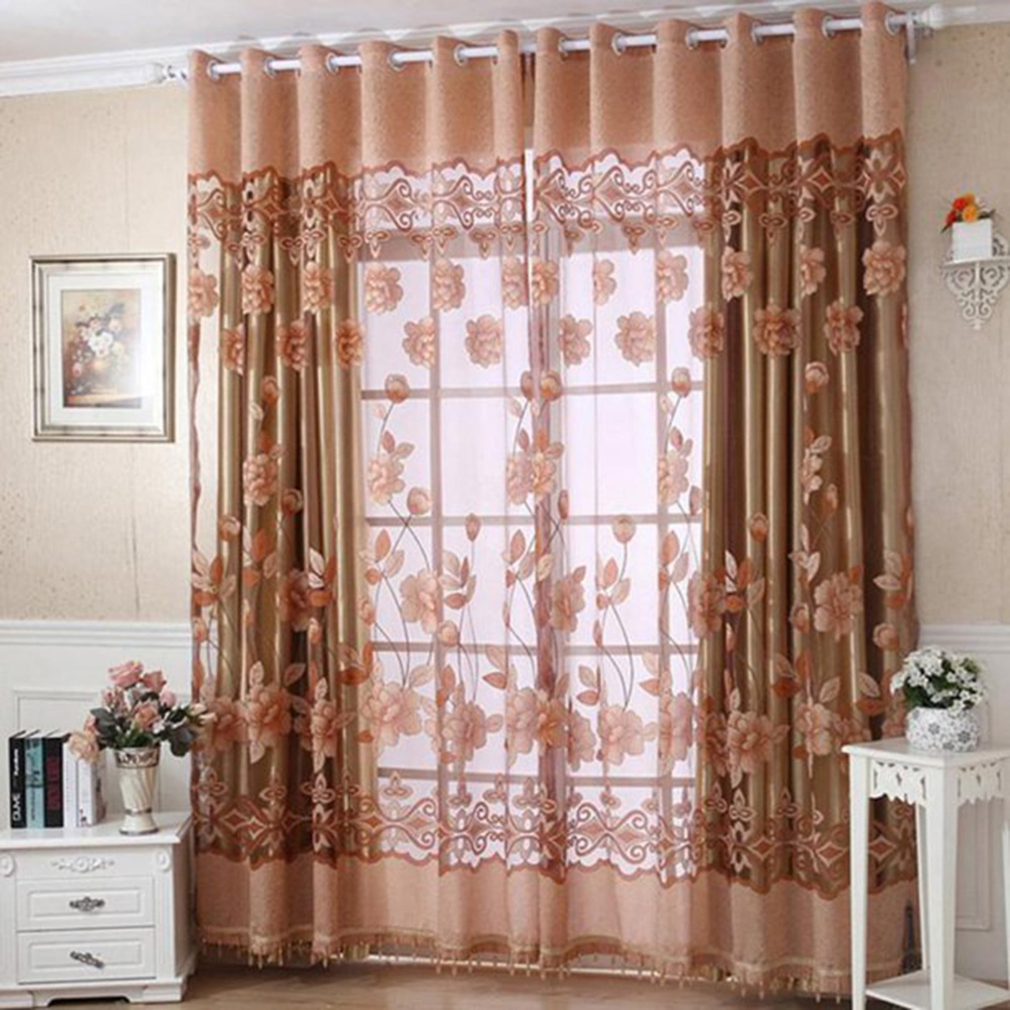 FUTATA Sheer Window Curtains Bedroom Luxury Embroidered Floral Tulle ...