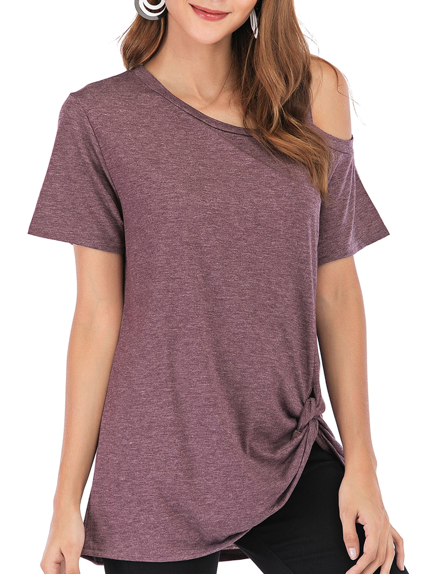 FUTATA Women's Tunic Tops Knot Side Twist Loose Blouses T-Shirts Casual ...