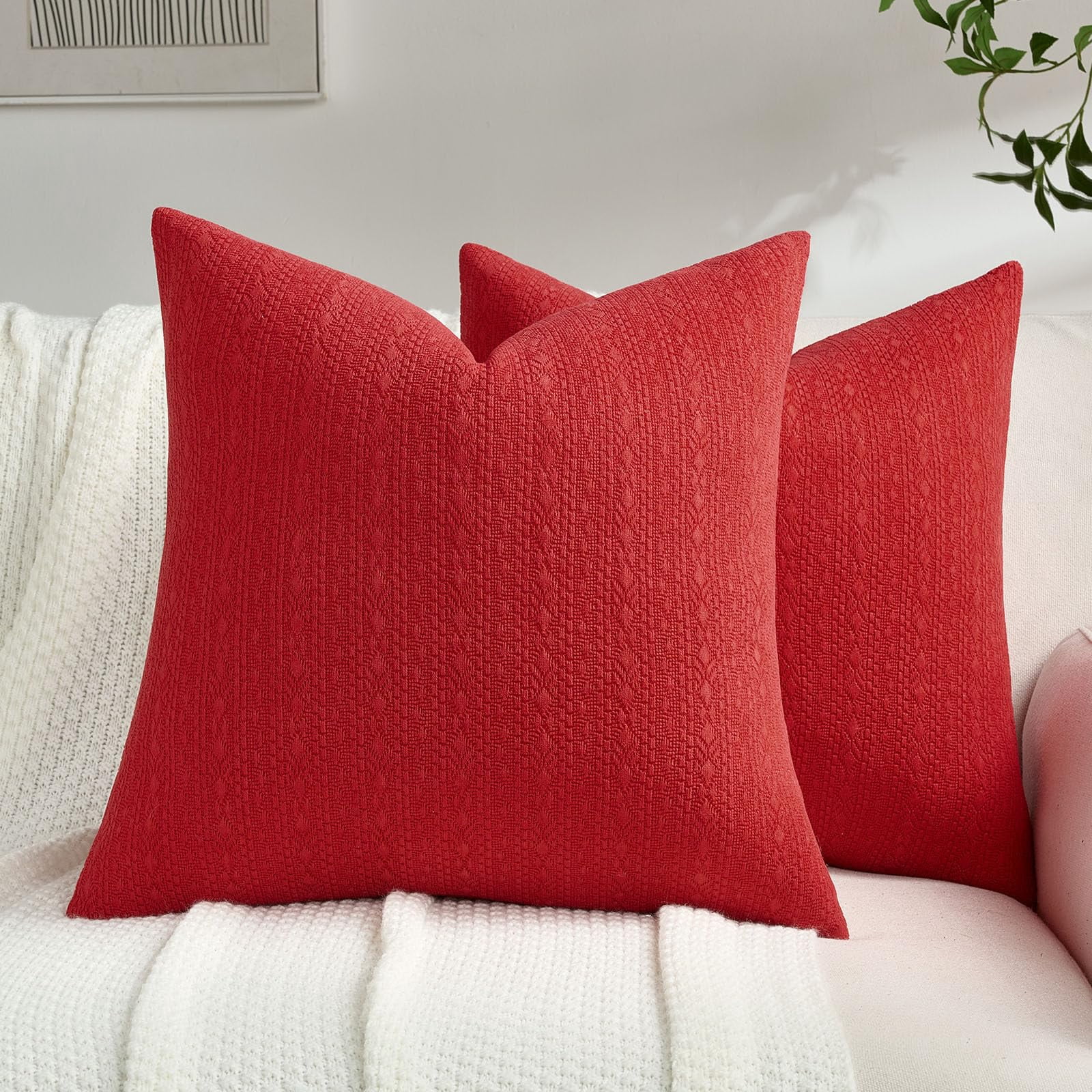 FUTEI Valentine's Day Red Chenille Throw Pillow Covers 18x18 Inch Set ...