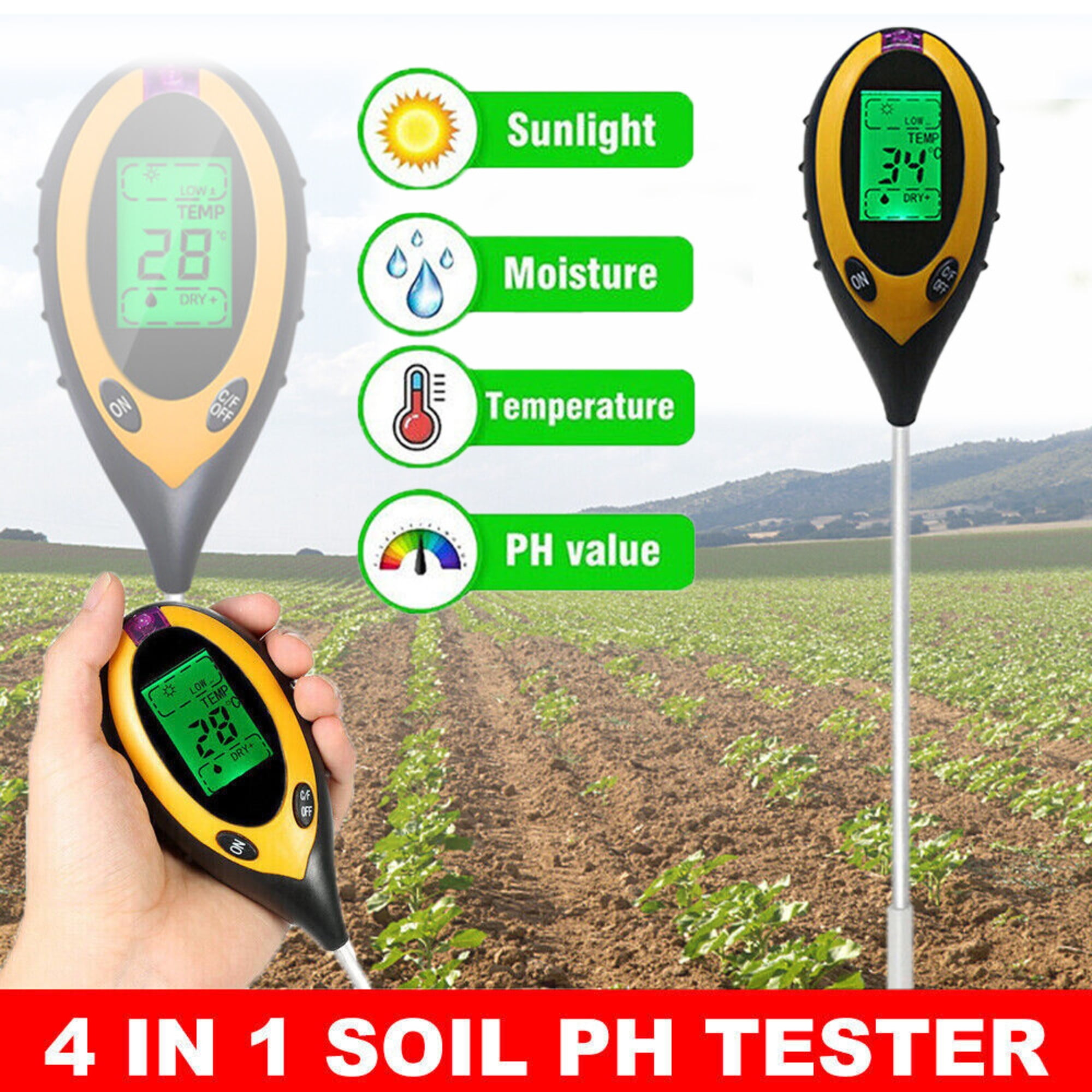 FUTINGZHI 4 in 1 Digital Soil PH Meter Moisture Tester for Gardens ...