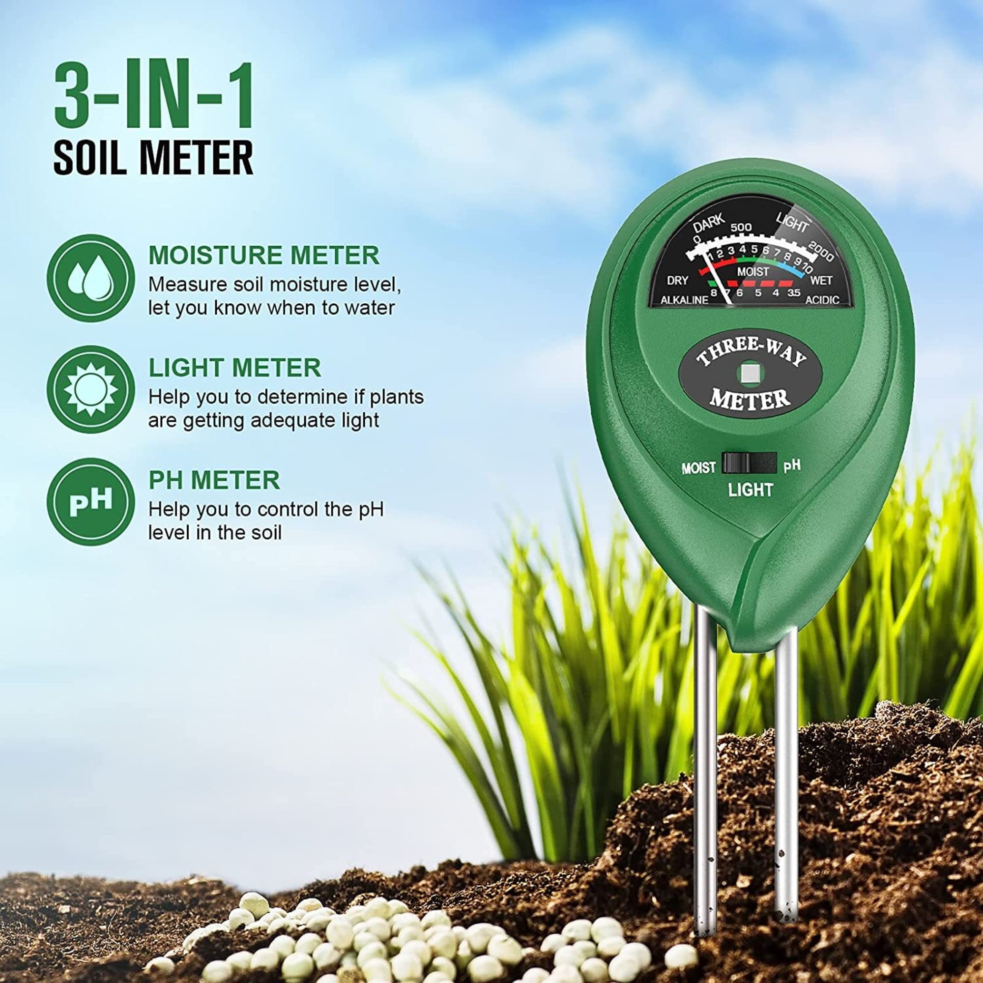 FUTINGZHI Digital 3 in 1 Soil Moisture Sunlight PH Tester Meter Garden ...
