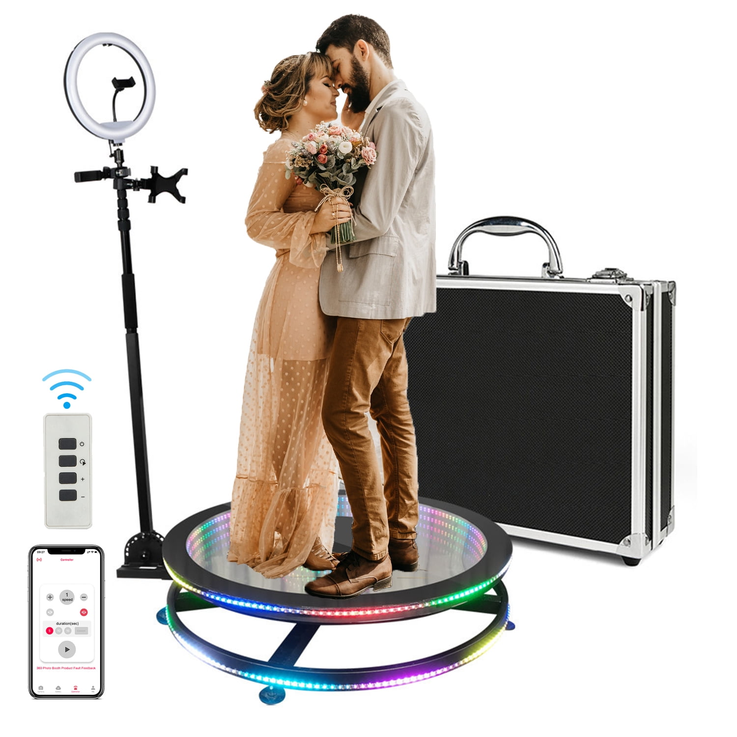 FUTOBOOZ 360 Photo Booth Machine,39.4"Tempered Glass Remote/APP ...