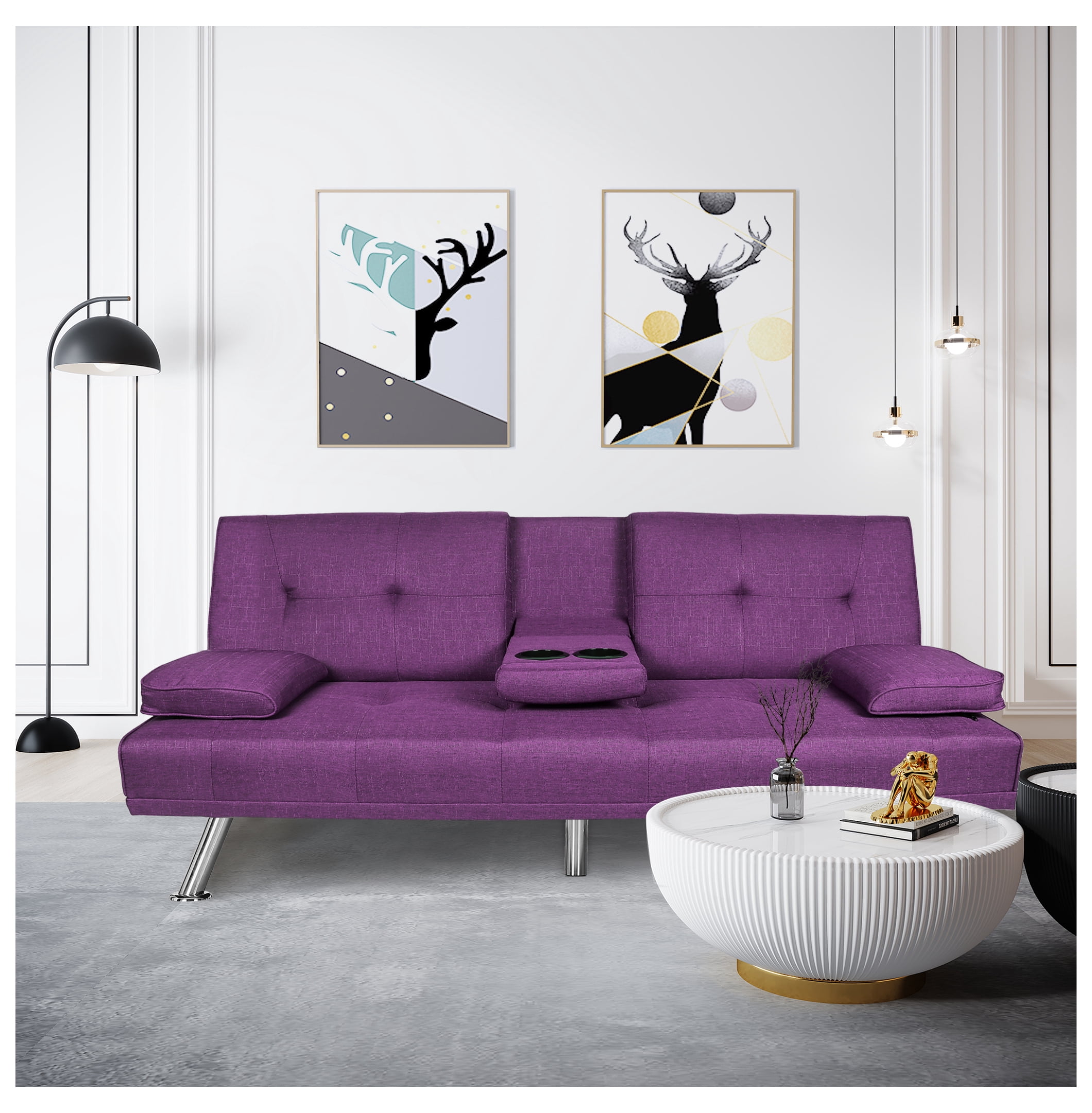 FUTON SOFA BED LIGHT GREY FABRIC - Walmart.com