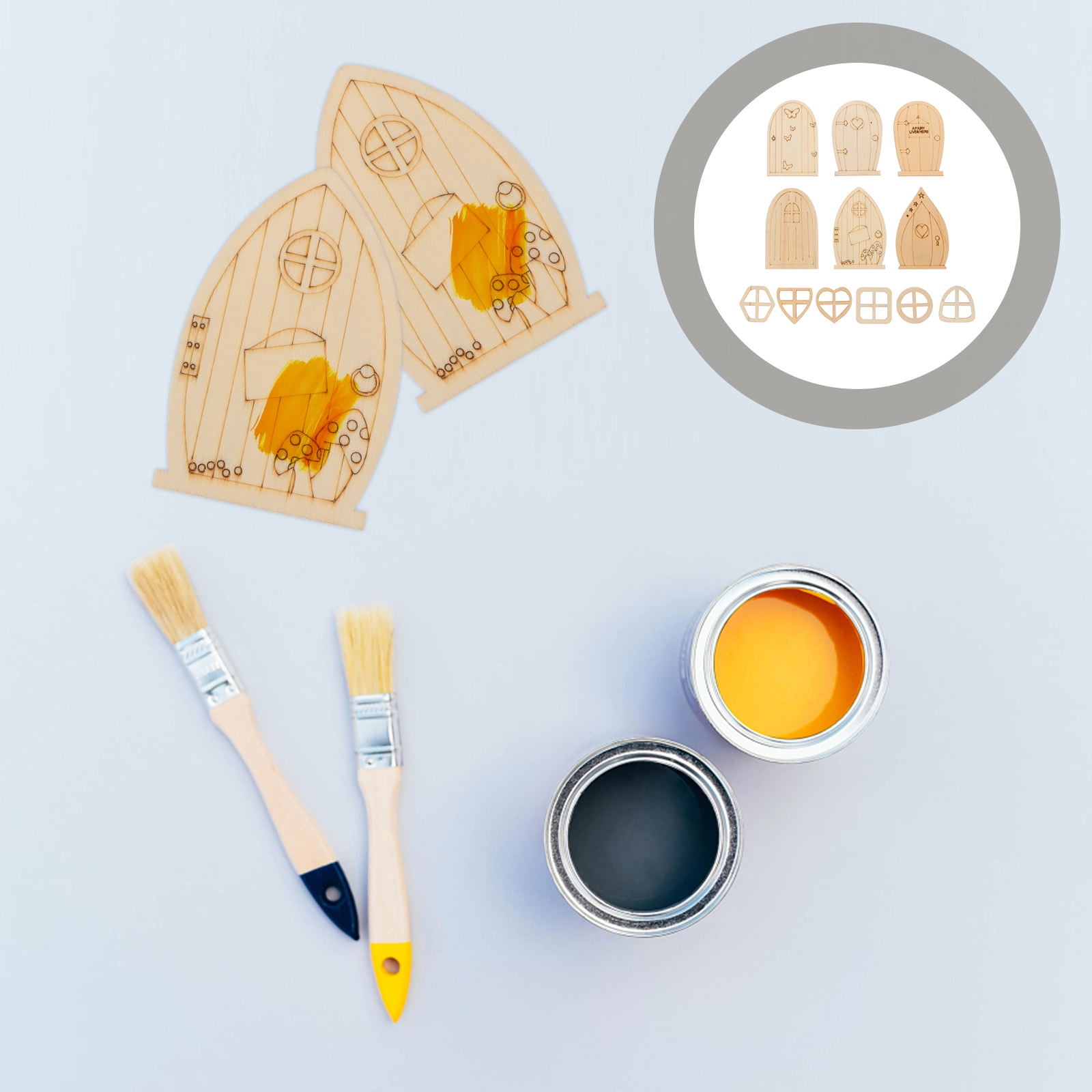 FUTUREORYY 48Pcs Khaki Wooden Fairy Garden Doors Chips for DIY Craft and Painting Unpainted ...