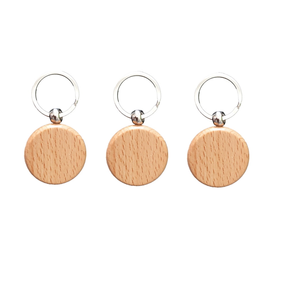 FUTUREORYY 6Pcs Keychain Pendants Solid Wood Round Pendant Keyring ...