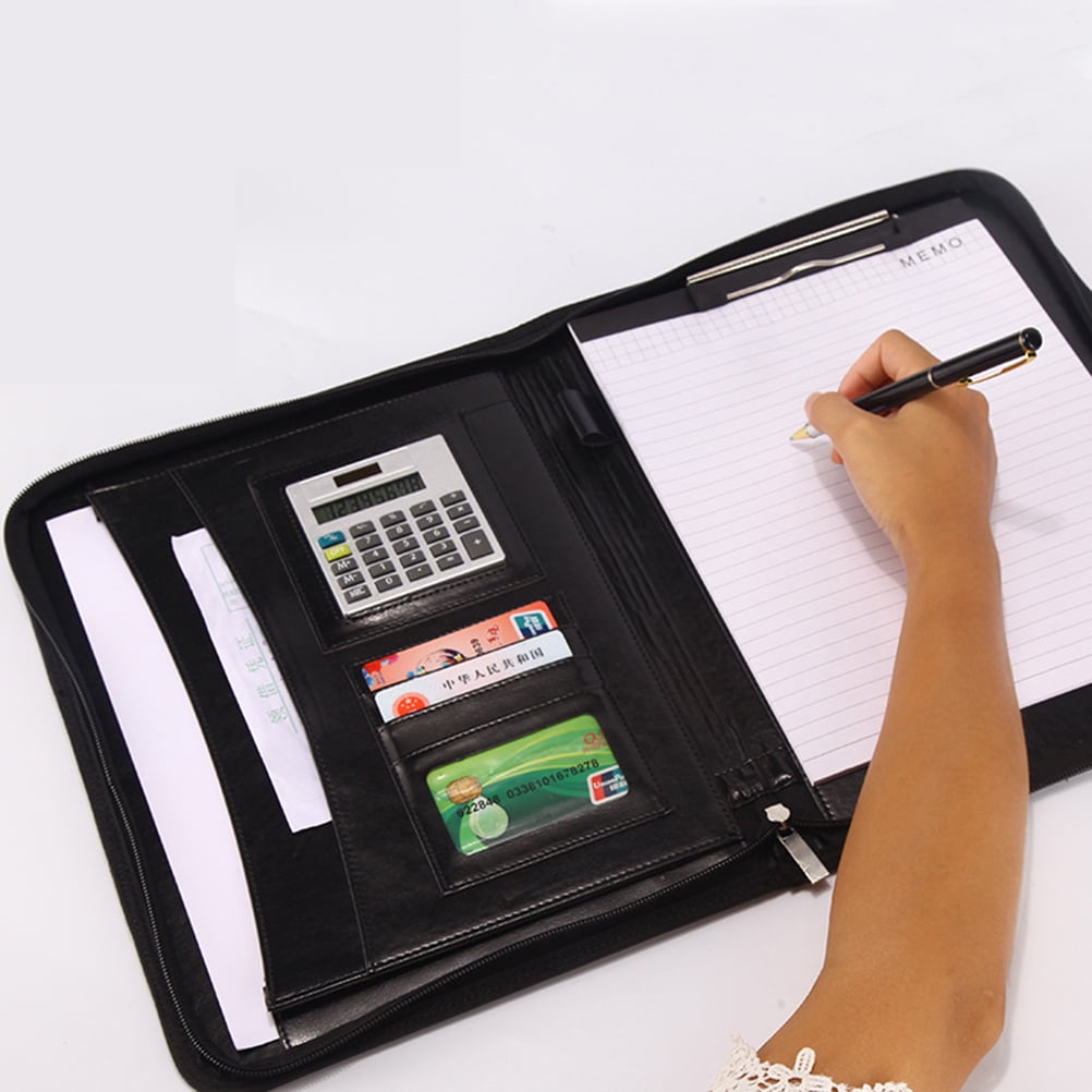 FUTUREORYY Black Pu Leather File Folders With Calculator 1Pcs For ...