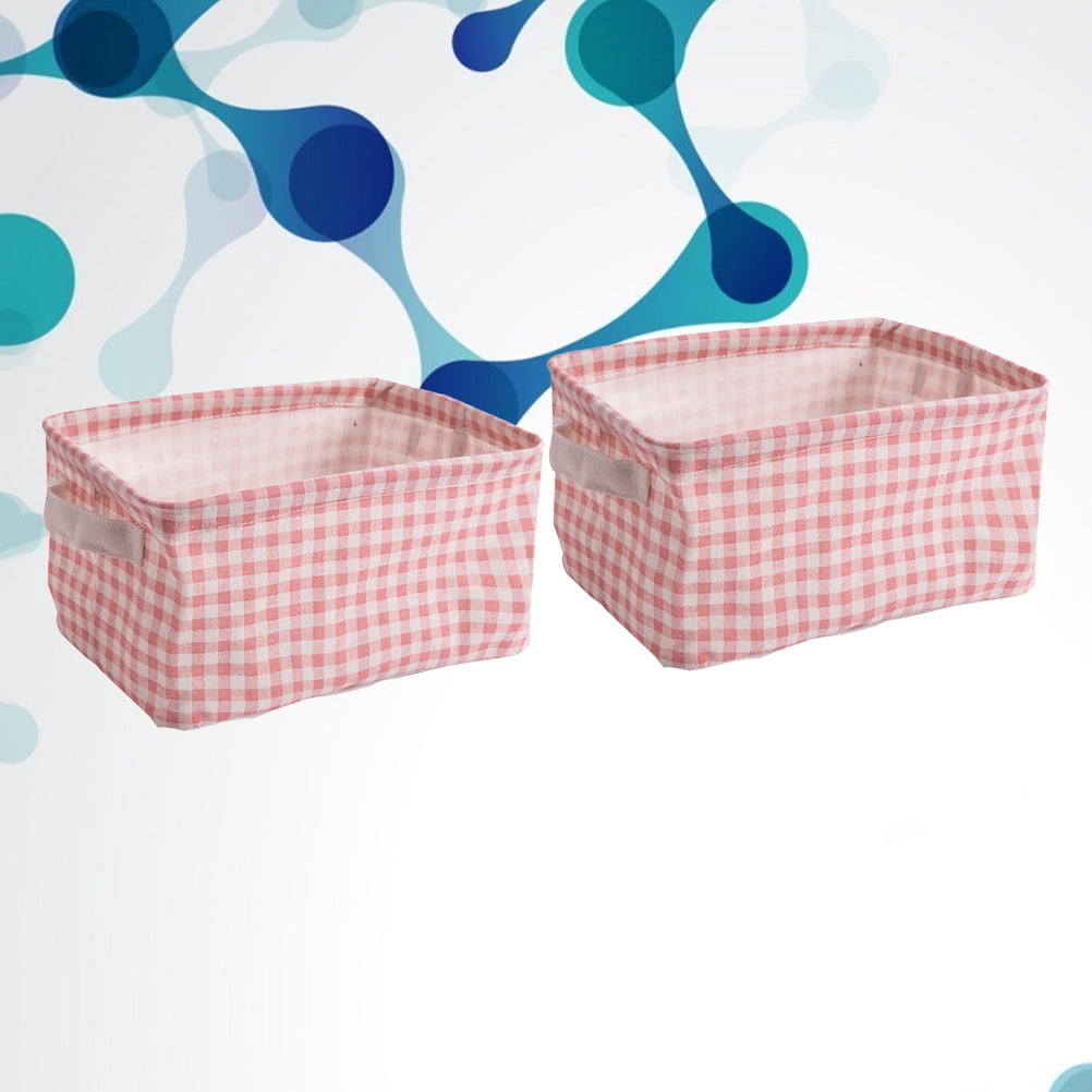 FUTUREORYY Pink and White Checkered Storage Basket 2Pcs Rectangular ...