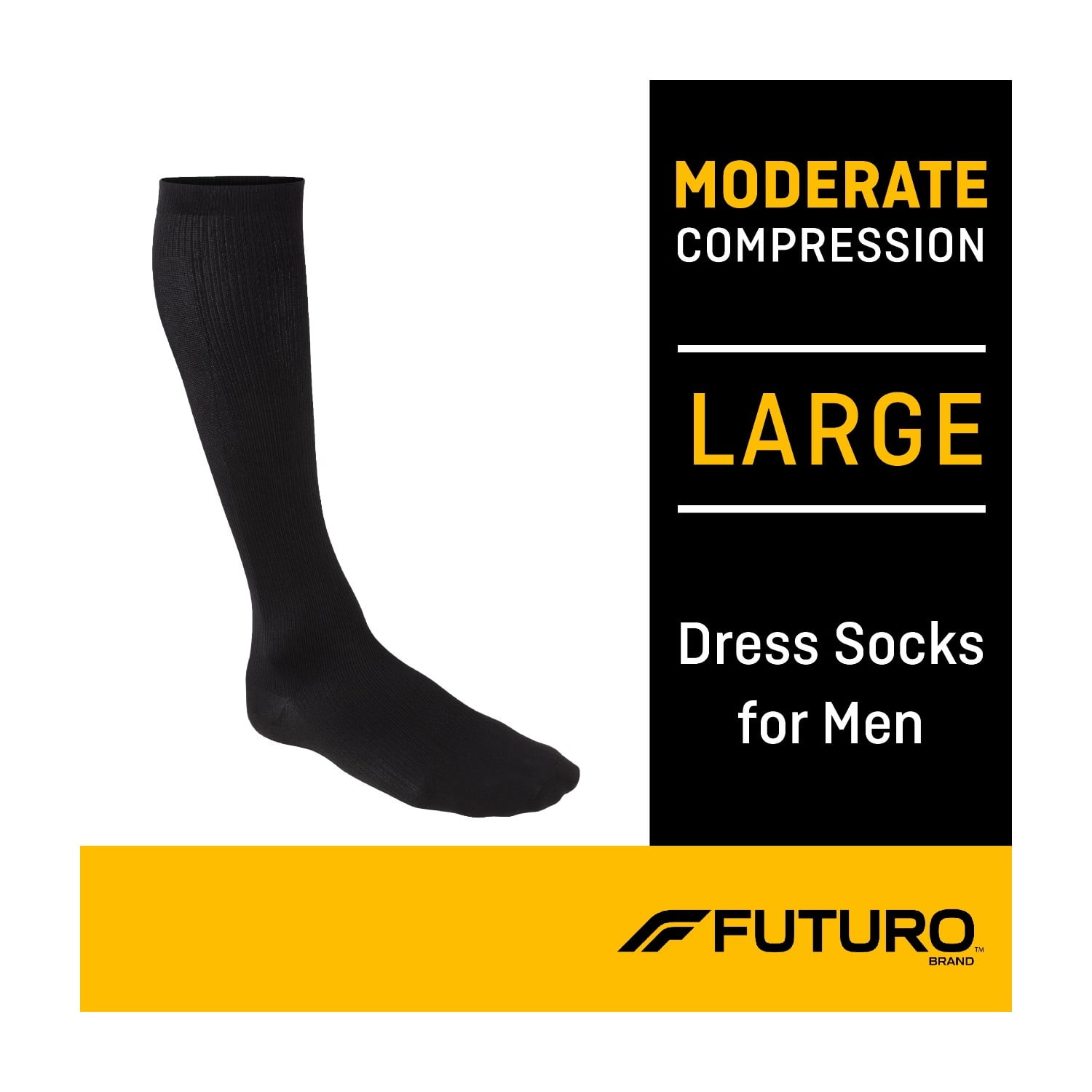 FUTURO Dress Socks, Large, Moderate Compression, Black, Male - Walmart.com