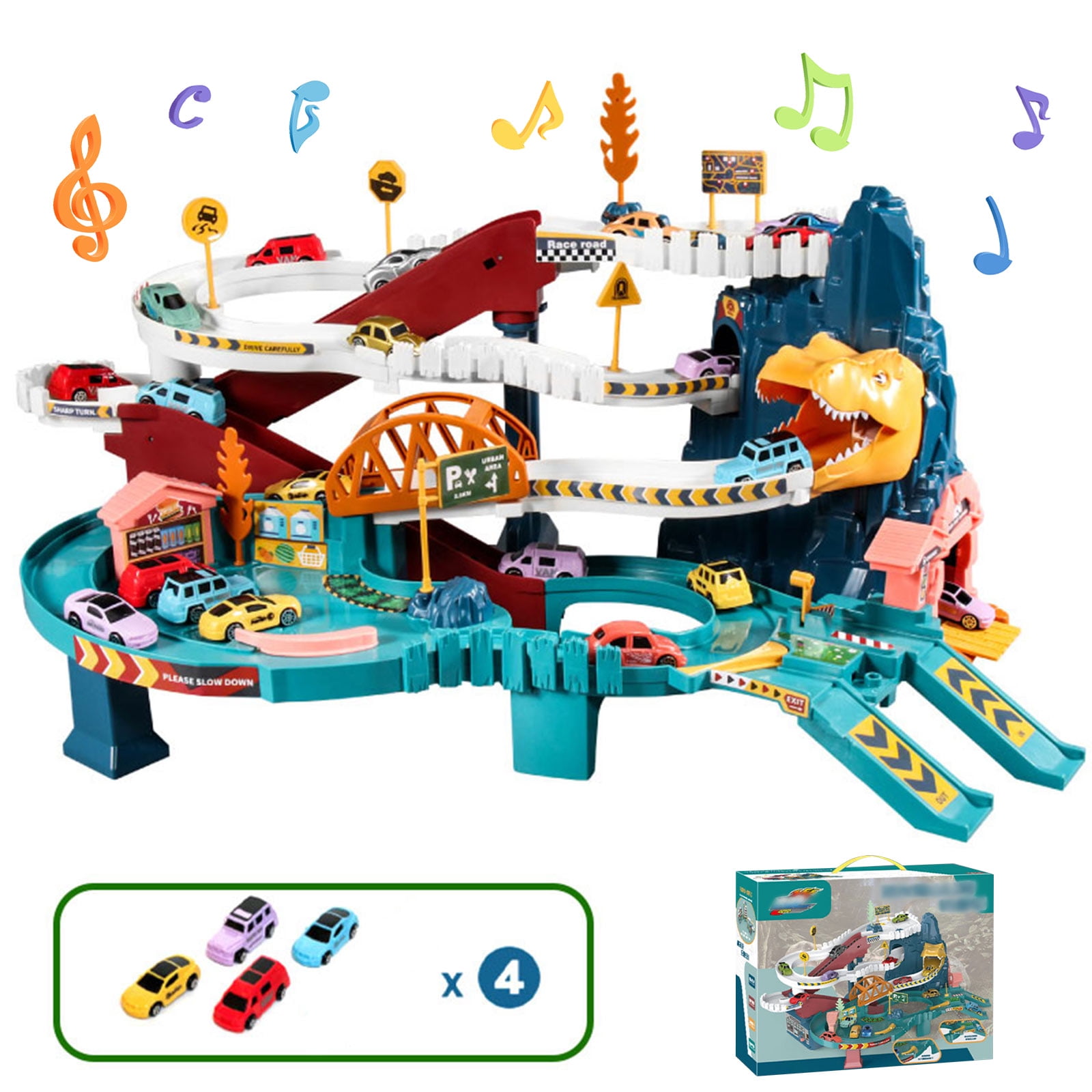 FUUY Dinosaur Race Track Playset for Kids Race Car Track Set Car ...