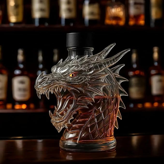 FUXQXII Dragon Head Whiskey Decanter Bottle, Premium Glass Art Statue ...