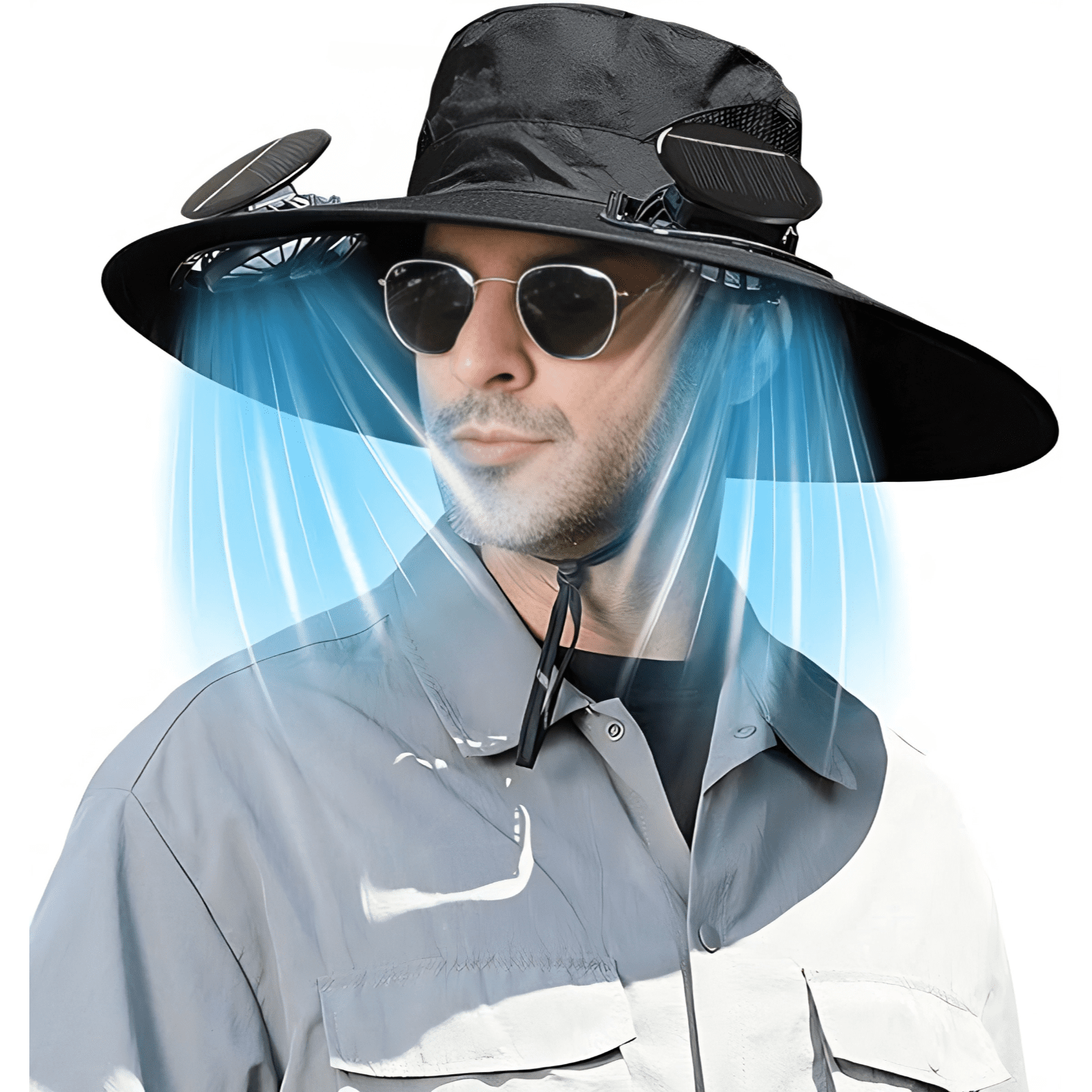 FUXQXII Solar Cooling Fan Hat for Men/Women - Wide Brim Sun Protection ...