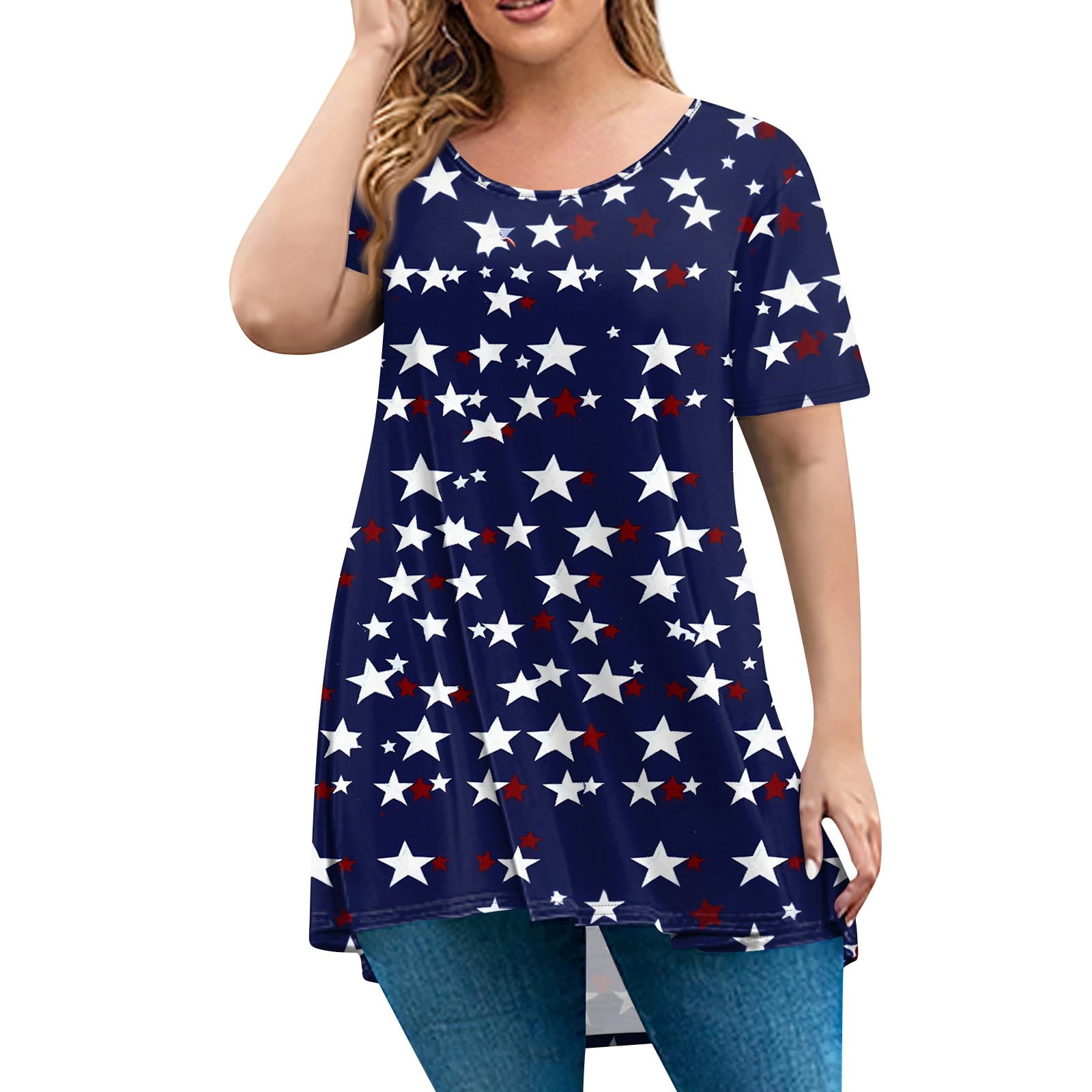 Mlqidk Womens Plus Size Tops 3x-4x 4th Of July Patriotic Shirt Casual ...