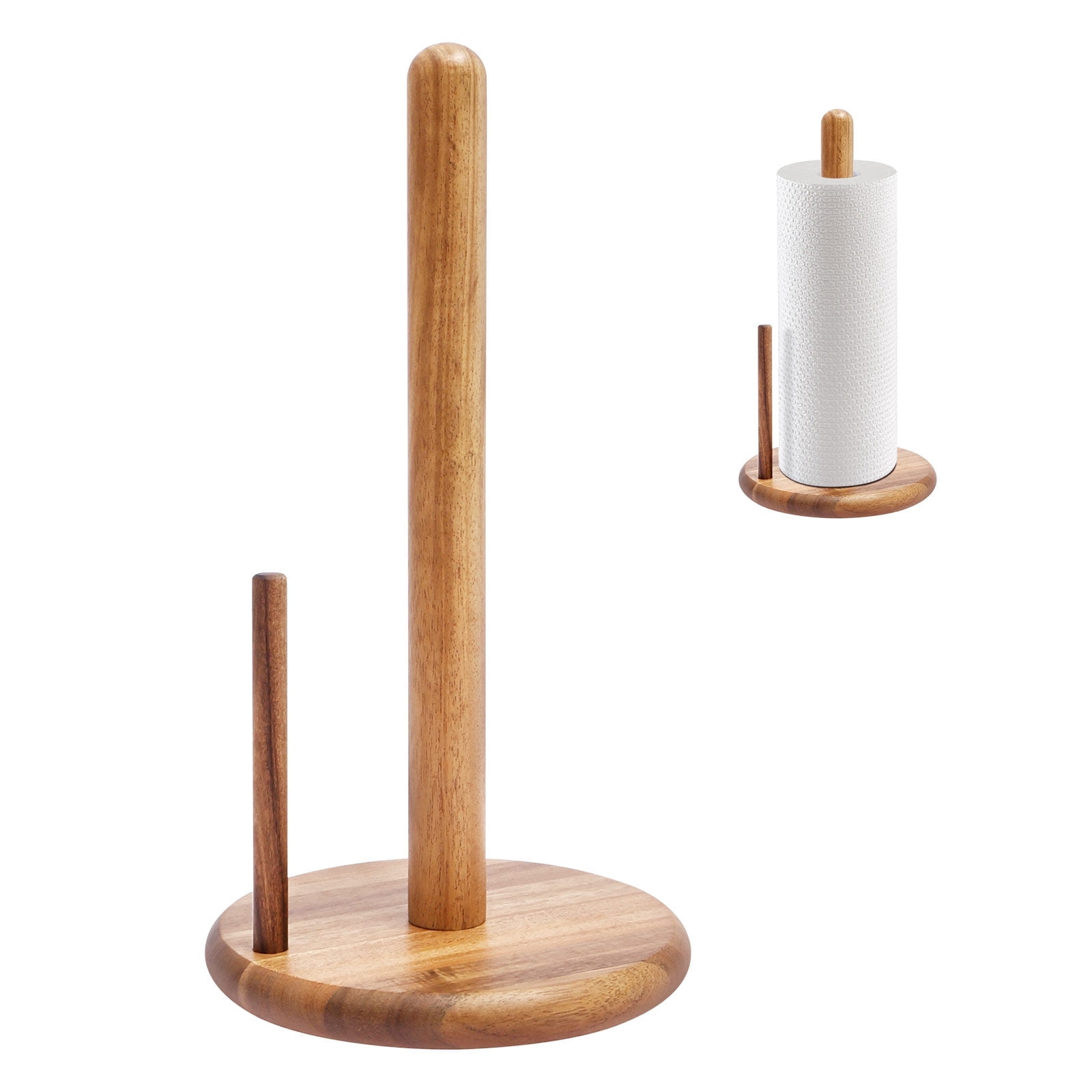 FUYGRCJ 12.6 inch Wood Standing Paper Towel Holder, Acacia Wood Paper ...