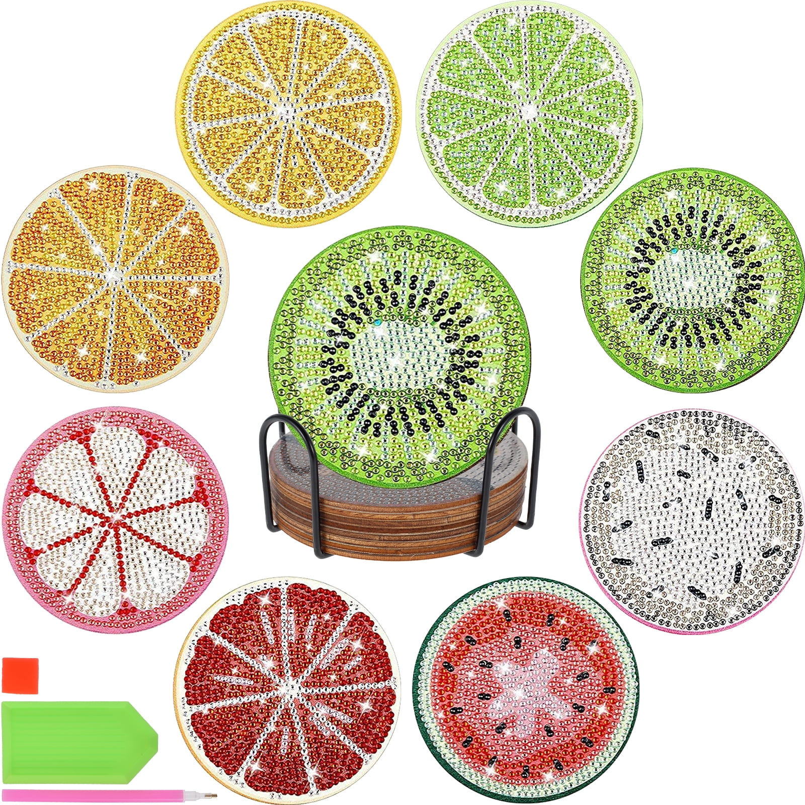 FUYGRCJ 13Pcs Diamond Painting Coasters Kit Decorative Fruit Pattern Art Cup Coaster with Holder ...
