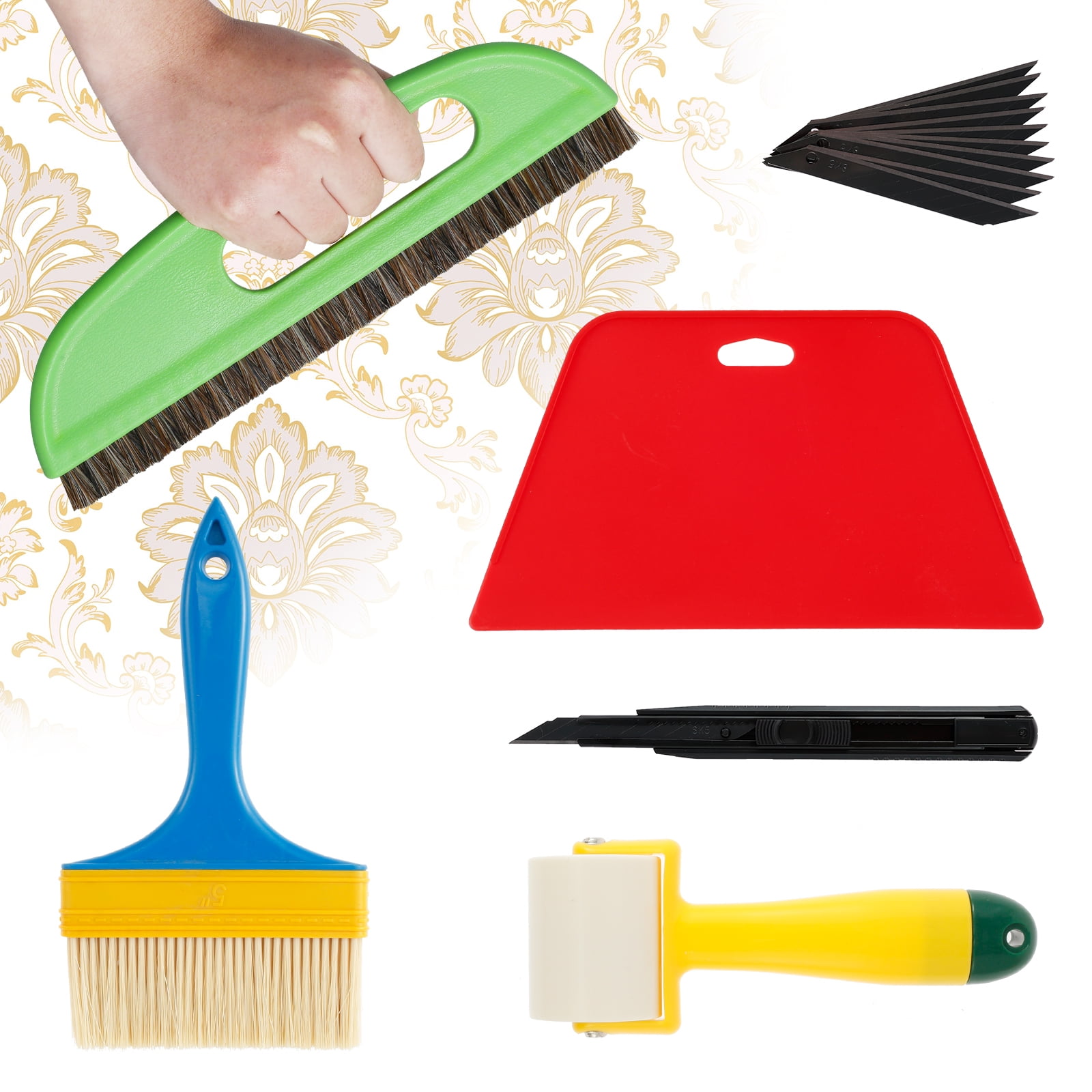 FUYGRCJ 15Pcs Wallpaper Smoothing Tool Kit Multifunctional Wallpaper Tool Set with Brush Scraper ...