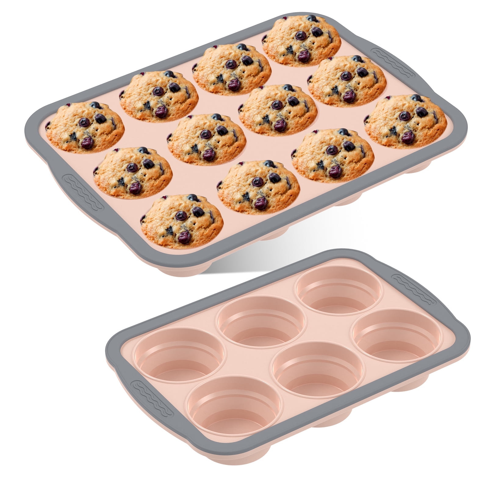FUYGRCJ 2 Pack Silicone Muffin Pans for Baking with Metal Reinforced ...