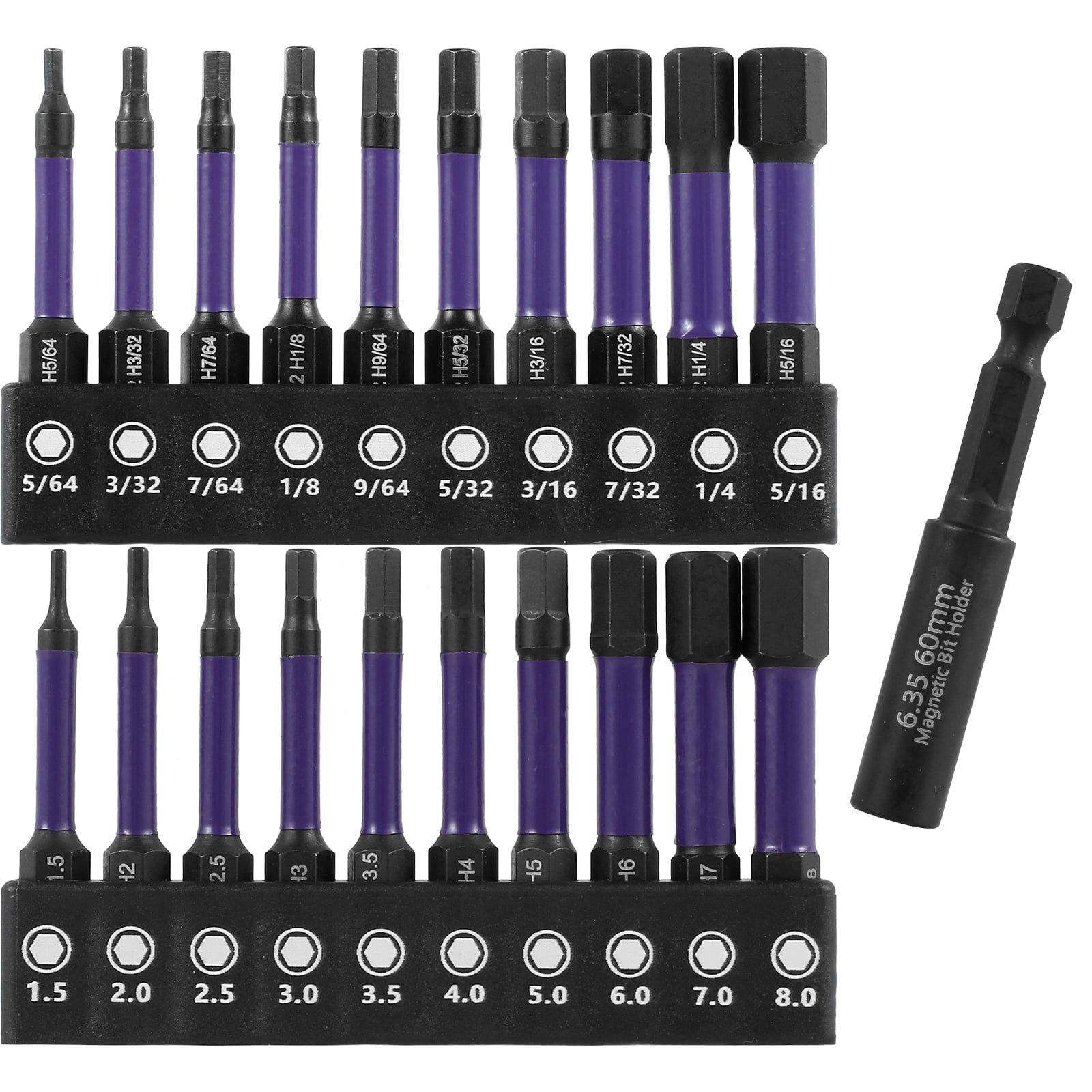 FUYGRCJ 20Pcs Impact Hex Head Allen Wrench Drill Bit Set SAE and Metric ...