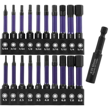 Tonsiki Hex Head Allen Wrench Drill Bit Set 24pcs (Metric&SAE), 1/4” Hex-Shank S2 Steel Allen ...