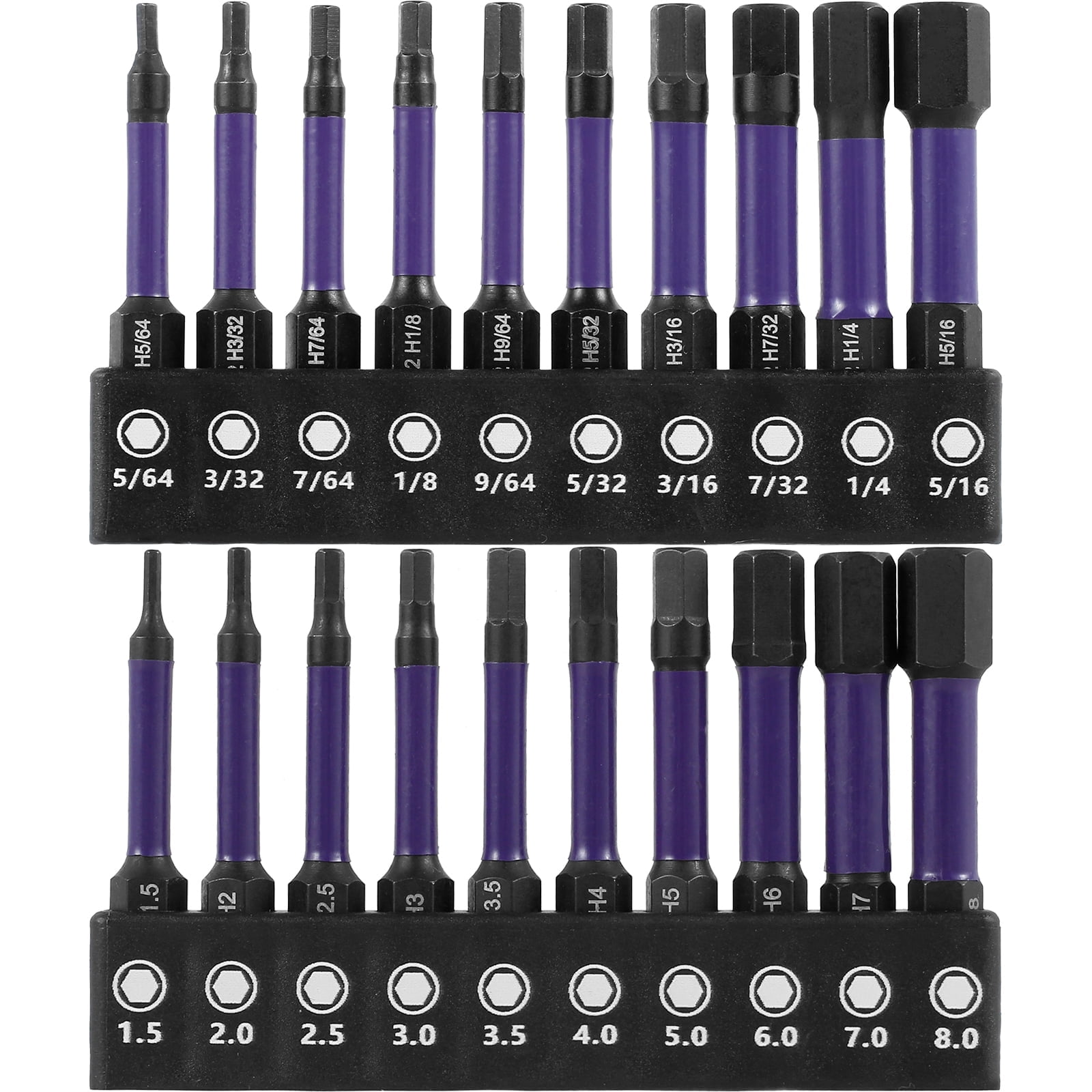 FUYGRCJ 20Pcs Impact Hex Head Allen Wrench Drill Bit Set SAE and Metric ...