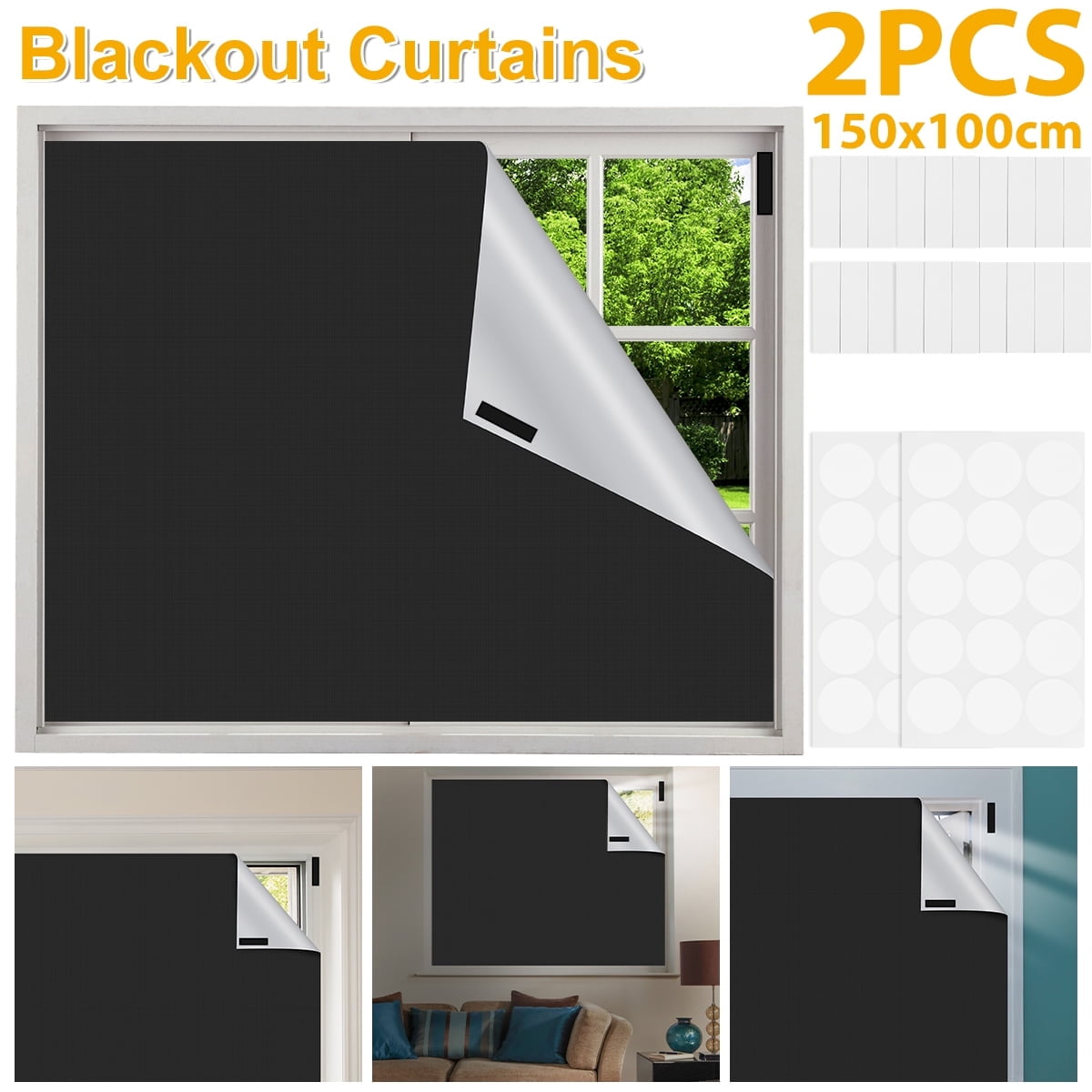 FUYGRCJ 2PCS 59" x 39" Blackout Window Curtain Shades, Travel Blackout ...