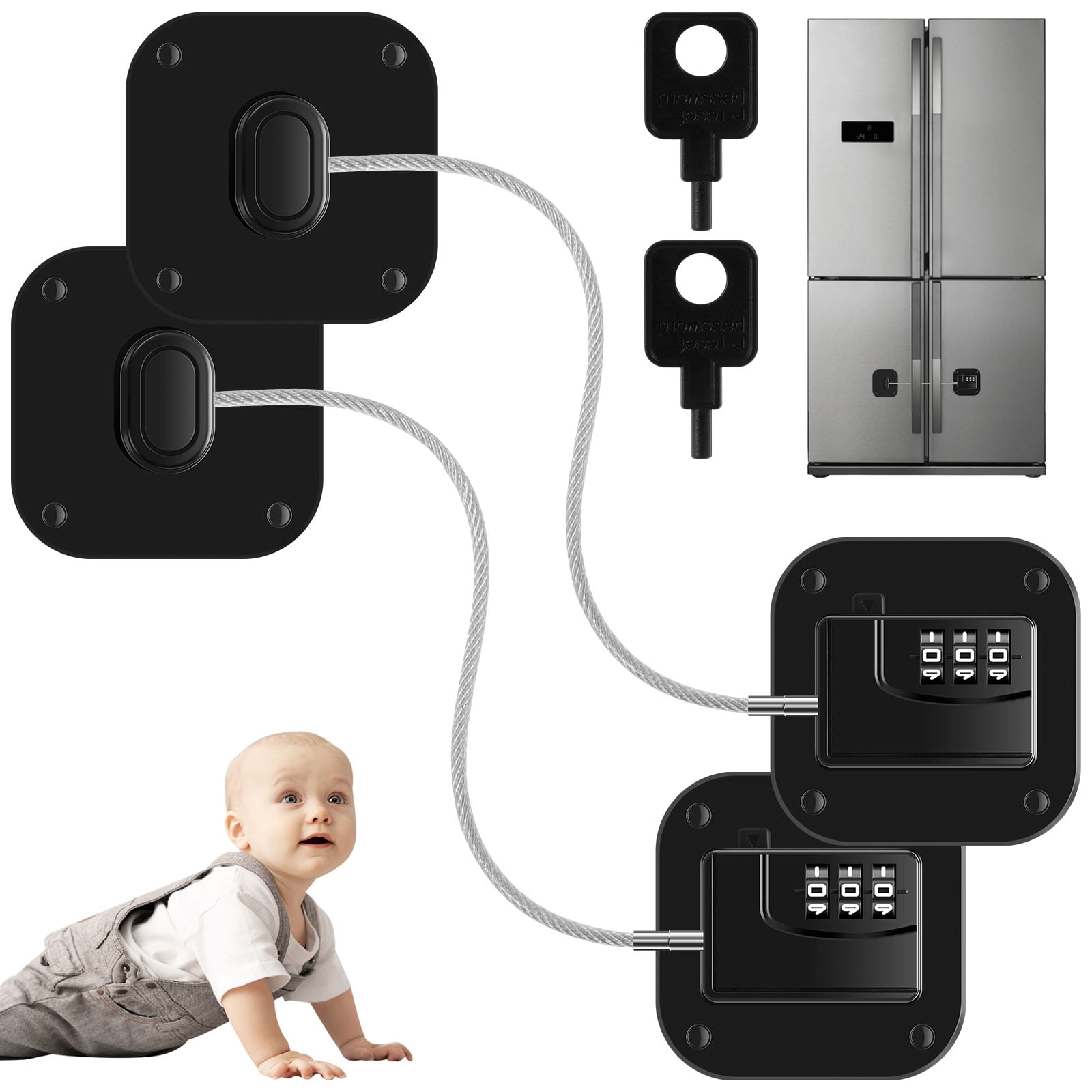 FUYGRCJ 2Pcs Freezer Lock Child Proof Refrigerator Lock Combination ...