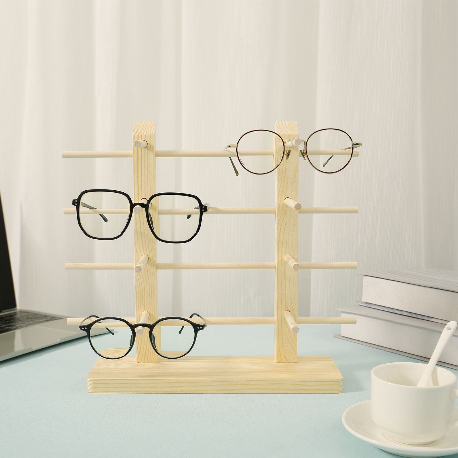 FUYGRCJ 2Pcs Sunglasses Display Stand Wooden Sunglass Rack with Stable ...