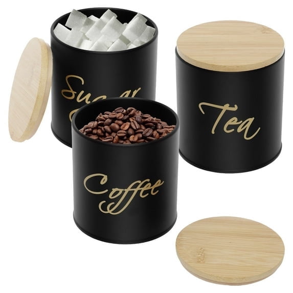 FUYGRCJ 3 Pack Kitchen Canisters with Bamboo Lids, Airtight Metal ...