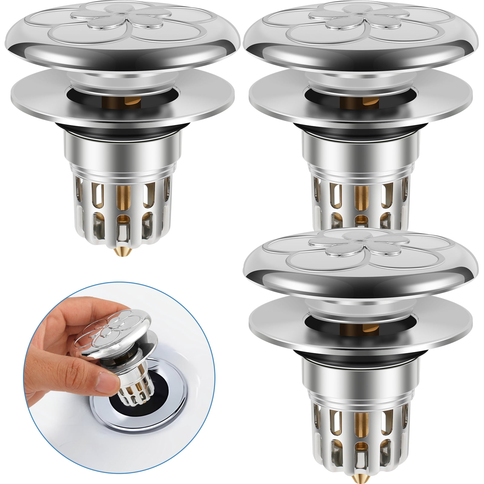 FUYGRCJ 3Pcs Bathroom Sink Stopper with Drain Hole Pop Up Sink Drain ...